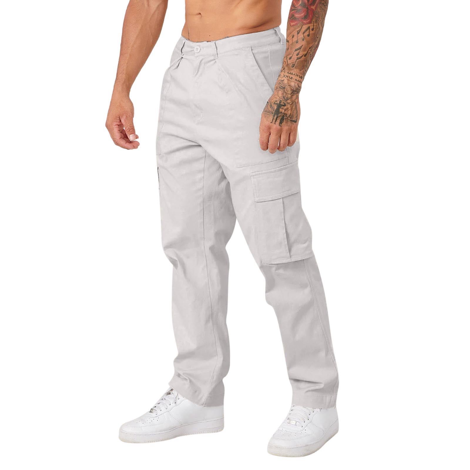ZIZOCWA Casual Men'S Straight Cargo Pants with 4 Pockets Relaxed Fit ...
