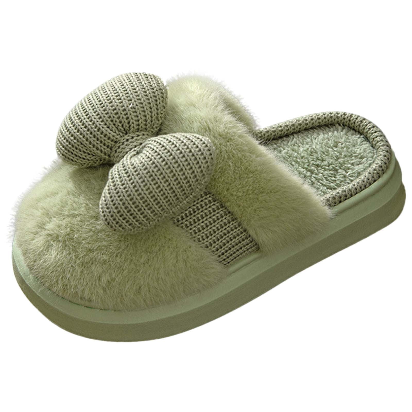 ZIZOCWA Cute Bow Womens Slippers for Bedroom Indoor Thicken Warm Flat ...