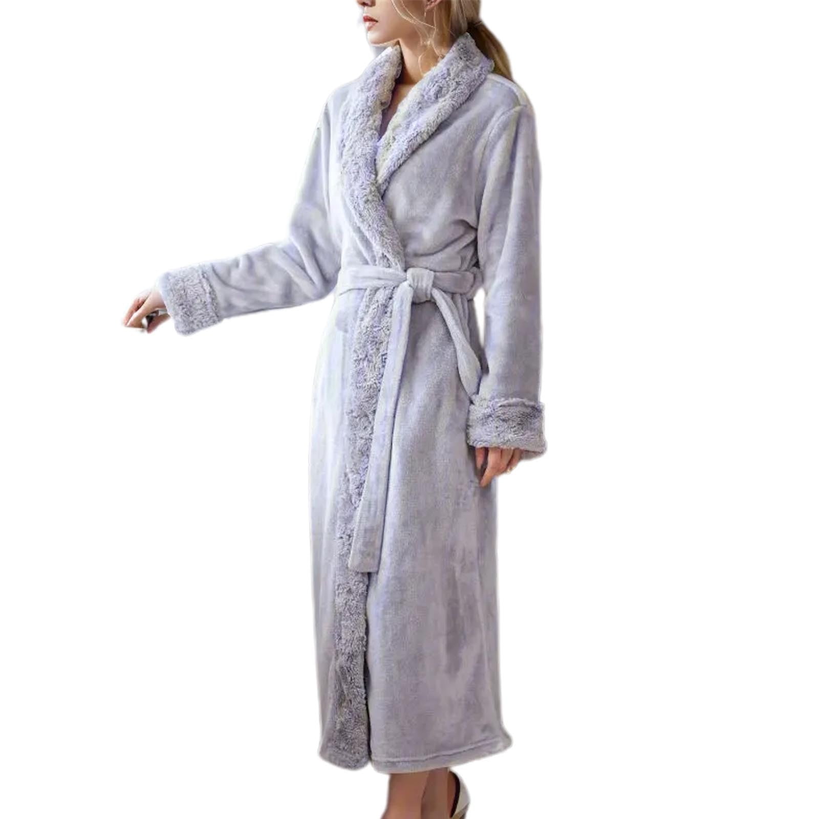 ZIZOCWA Flannel Long Bathrobe for Female Women'S Lightweight Full ...
