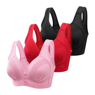 4 Pack Daisy Bras for Older Women, Seniors Wireless Front Closure Push ...
