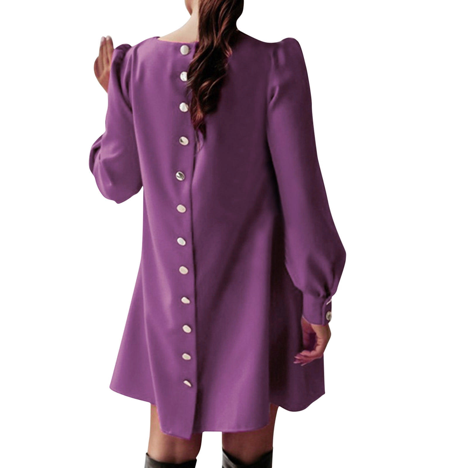 ZIZOCWA Women'S Long Sleeve Back Button Down Loose Dresses Plus Size ...
