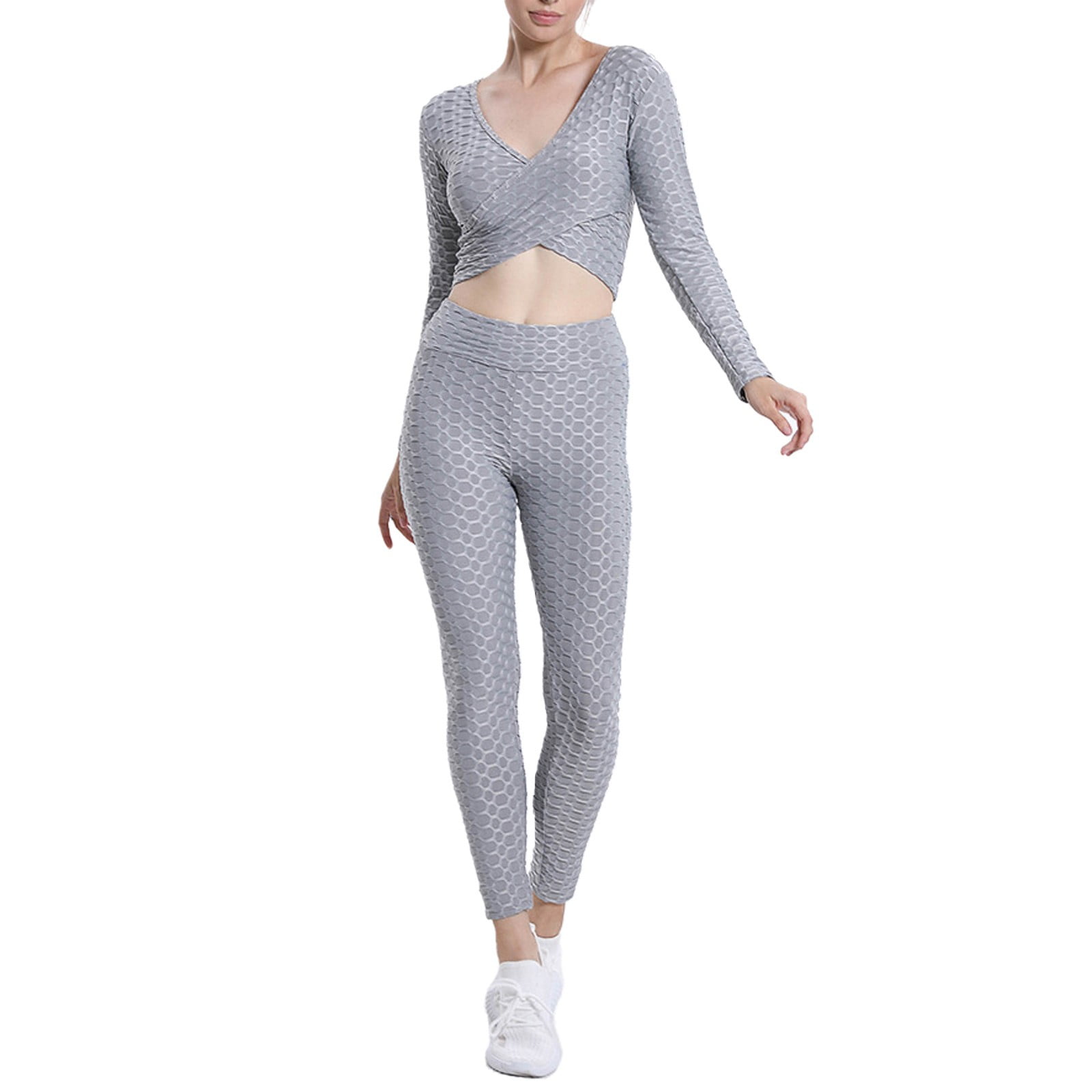 ZIZOCWA Yoga Outfits for Women 2 Piece Set Tracksuit Seamless Solid Ribbed Long Sleeve Crop Tops ...
