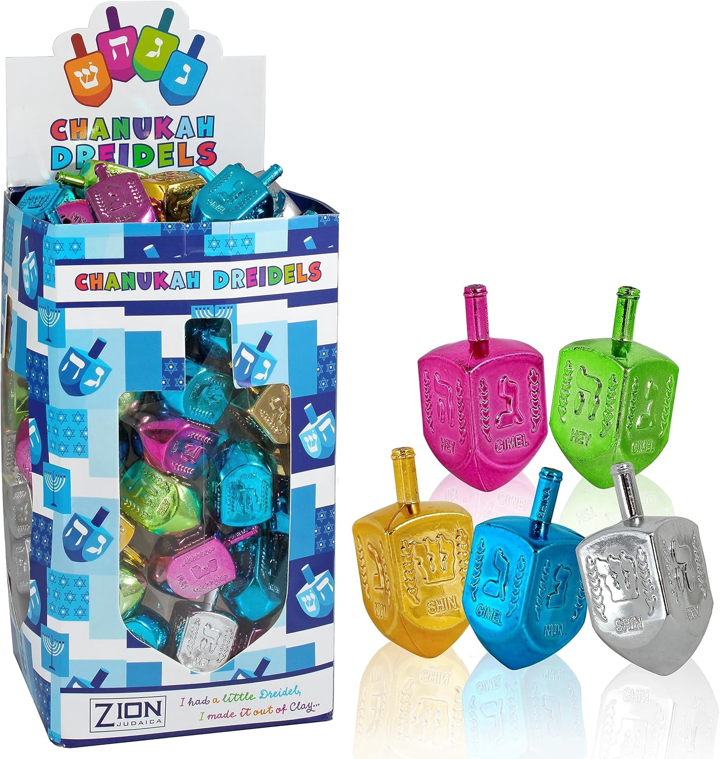 ZIon Judaica Metallic Dreidels with English Transliteration display Box ...