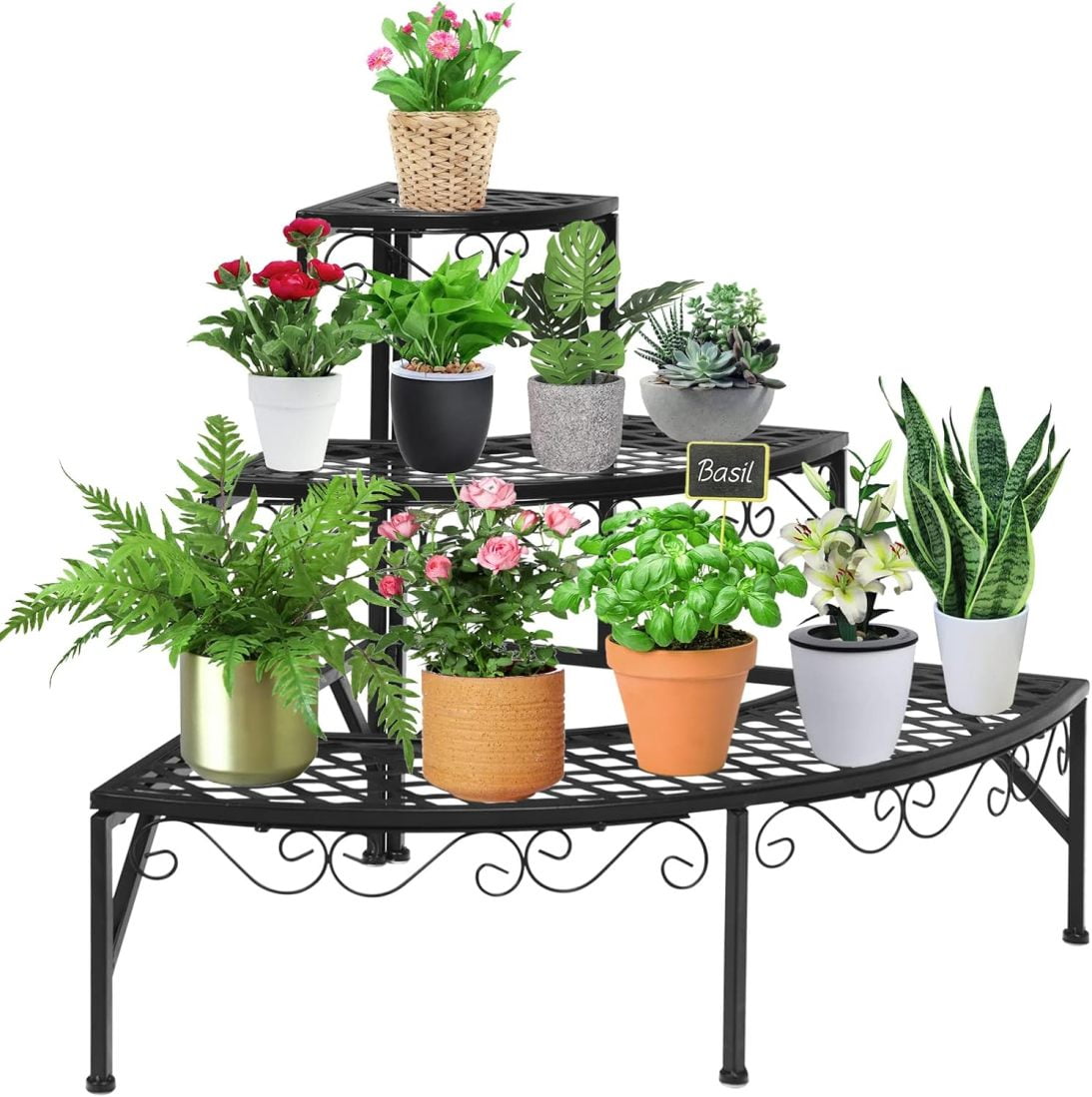 ZJBP 3 Tier Metal Corner Plant Stand, Quarter Round Plant Corner Shelf ...