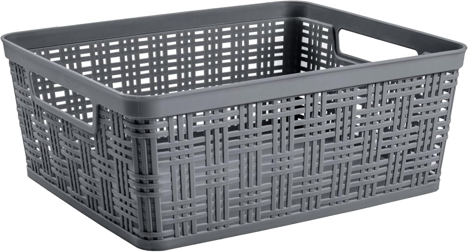 ZJBP Gray Plastic Wicker Storage Basket Durable Open-Weave Organizer ...