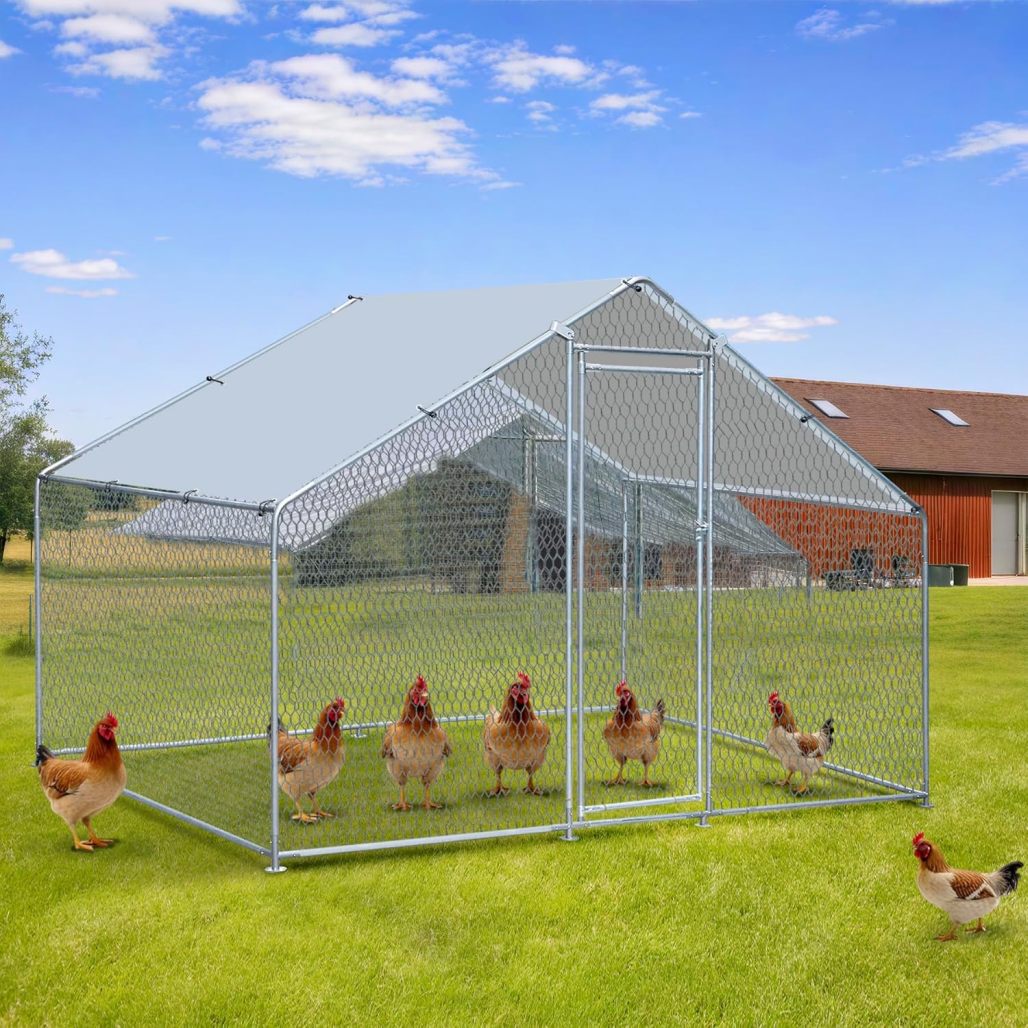 ZJBP Large Chicken Coop, Metal Chicken Run for Yard - Walk-in Hen House ...