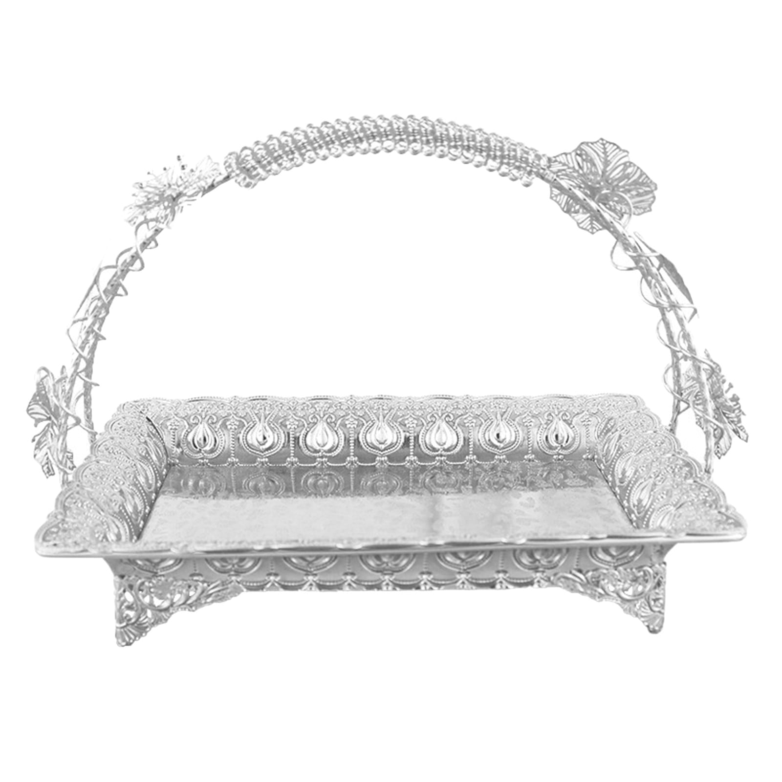 ZJDOAK Vintage Zinc Alloy Coffee Serving Tray, Metal Platter with Long ...