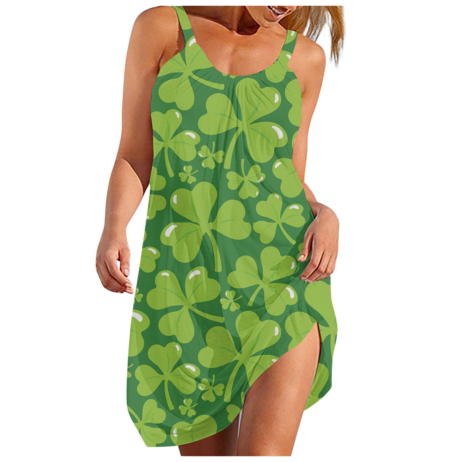 ZJEOQOQ Women's St. Patrick's Day Dress Cute Clover Print Casual Flare ...