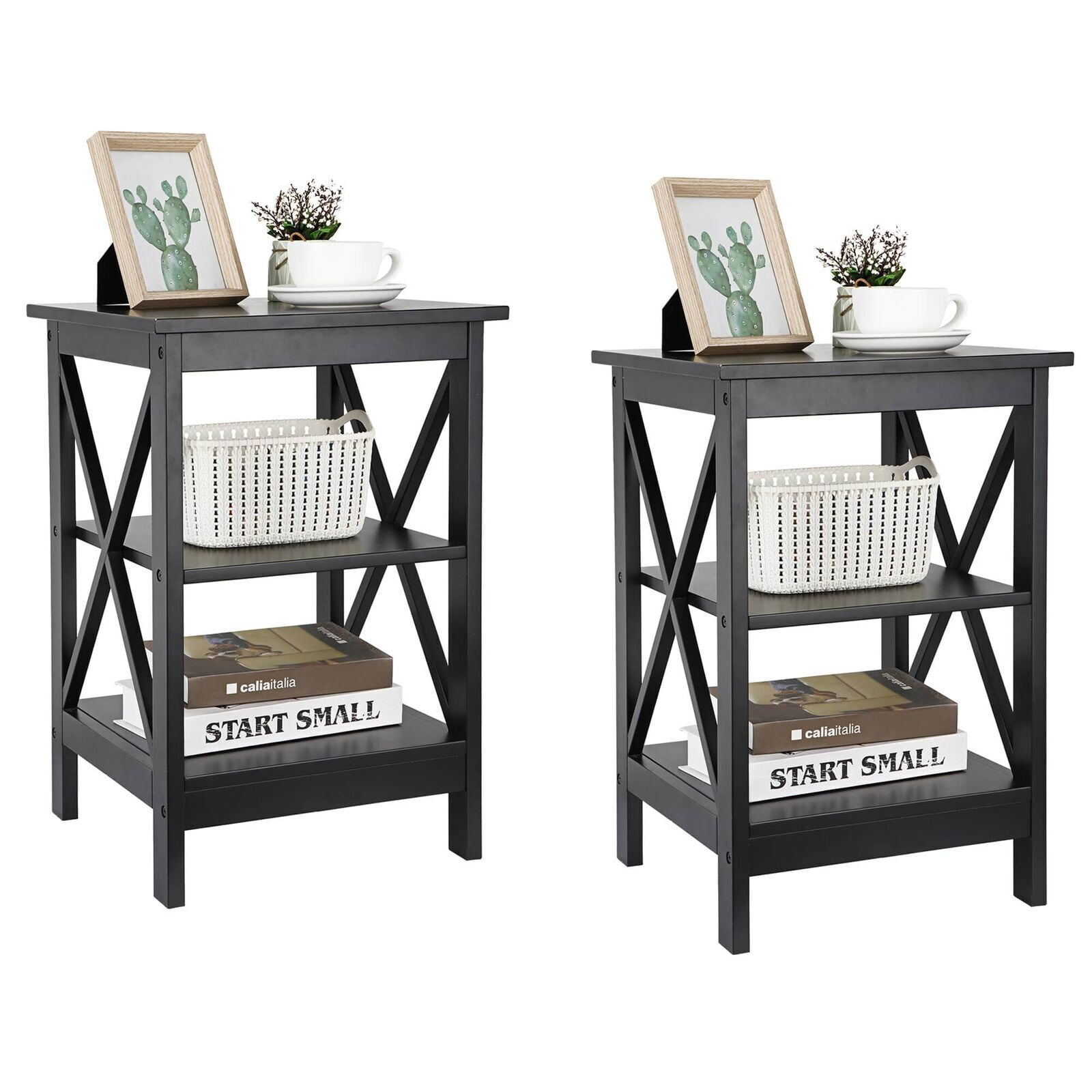 ZJINJIN 1/2 PCS 24-Inch End Table: Stylish 3-Tier Shelf X-Design for ...