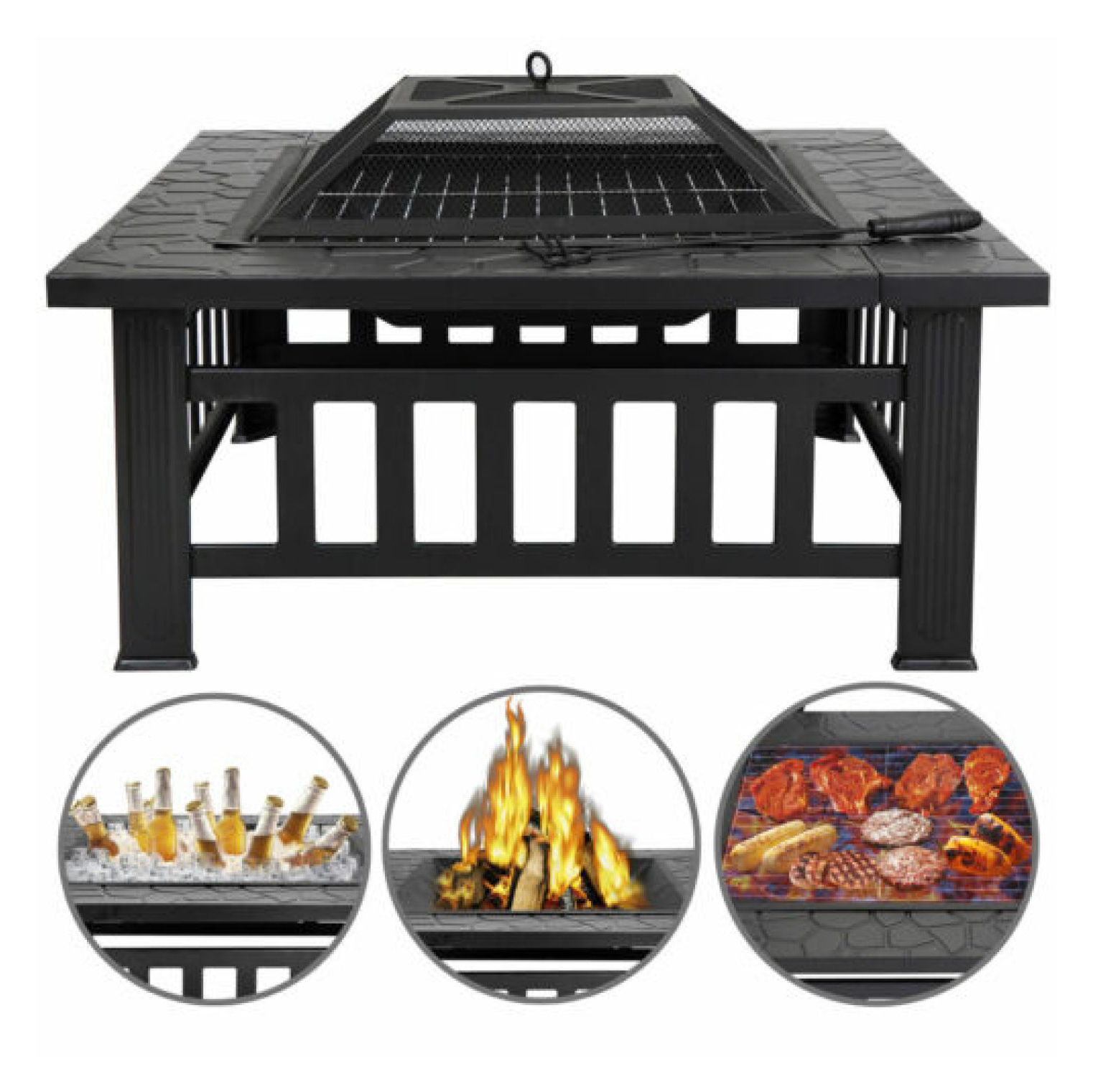 ZJINJIN 32" Patio Metal Backyard Stove Firepit Brazier Wood Burning ...