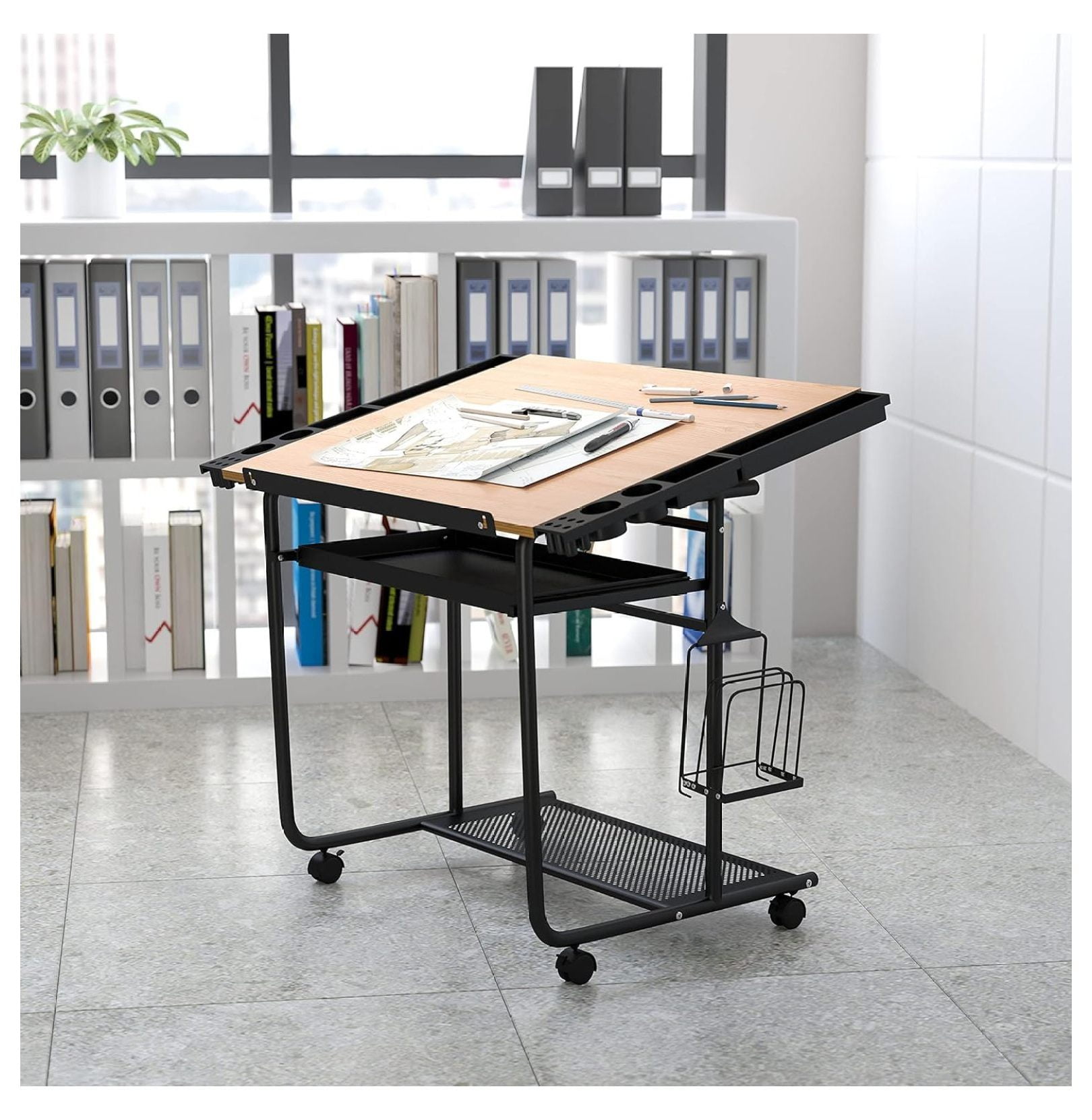 ZJINJIN Adjustable Drawing and Drafting Table with Dual Wheel Casters ...