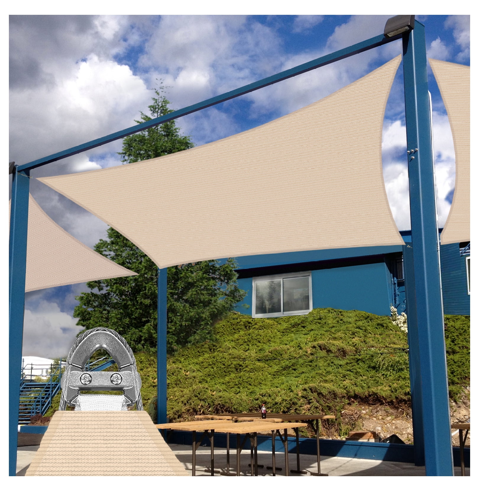 ZJINJIN Heavy Duty Cable Sun Shade Sail Sand Rectangle 7FT-12FT Width ...