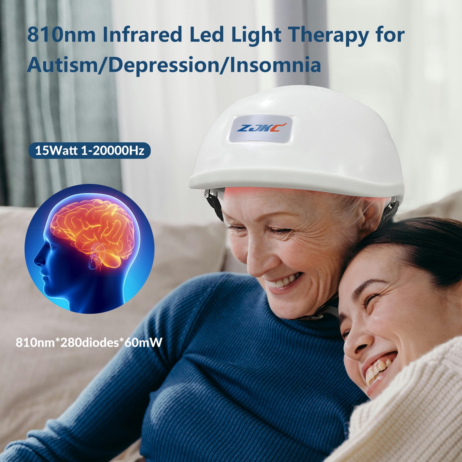 ZJKC 810nm Wearable Helmet, 15W Near Infrared Light Therapy, 280 Diodes for Neuromodulation ...