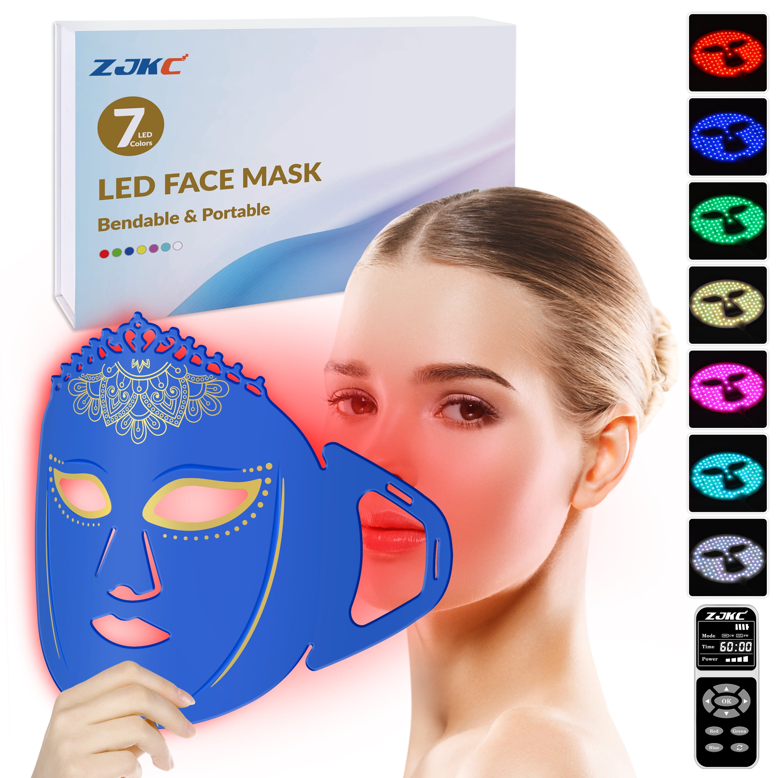 ZJKC Silicone LED Face Mask, 7 Color Light Therapy for Acne, Wrinkle Treatment, and Collagen ...