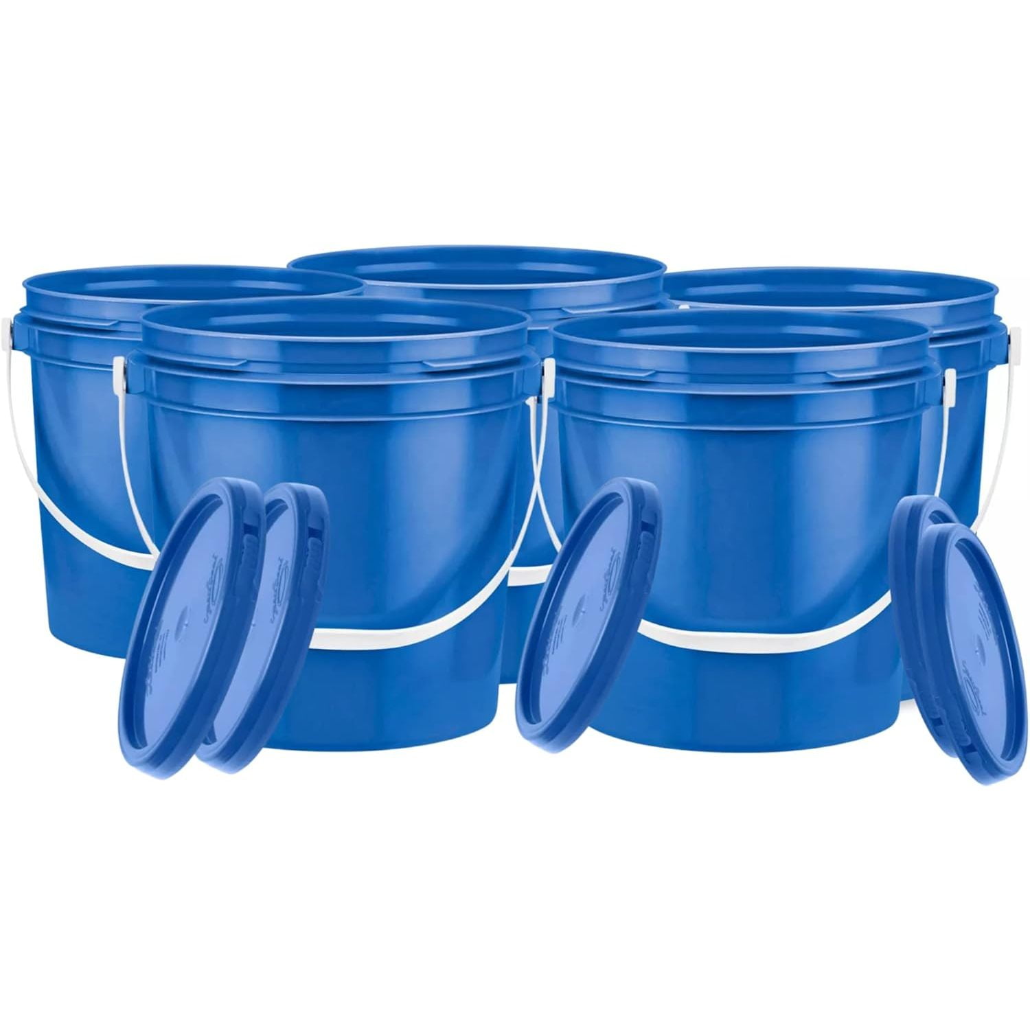 ZJMF 1 Gallon Plastic Bucket Container with Lid Blue Color Food Grade ...