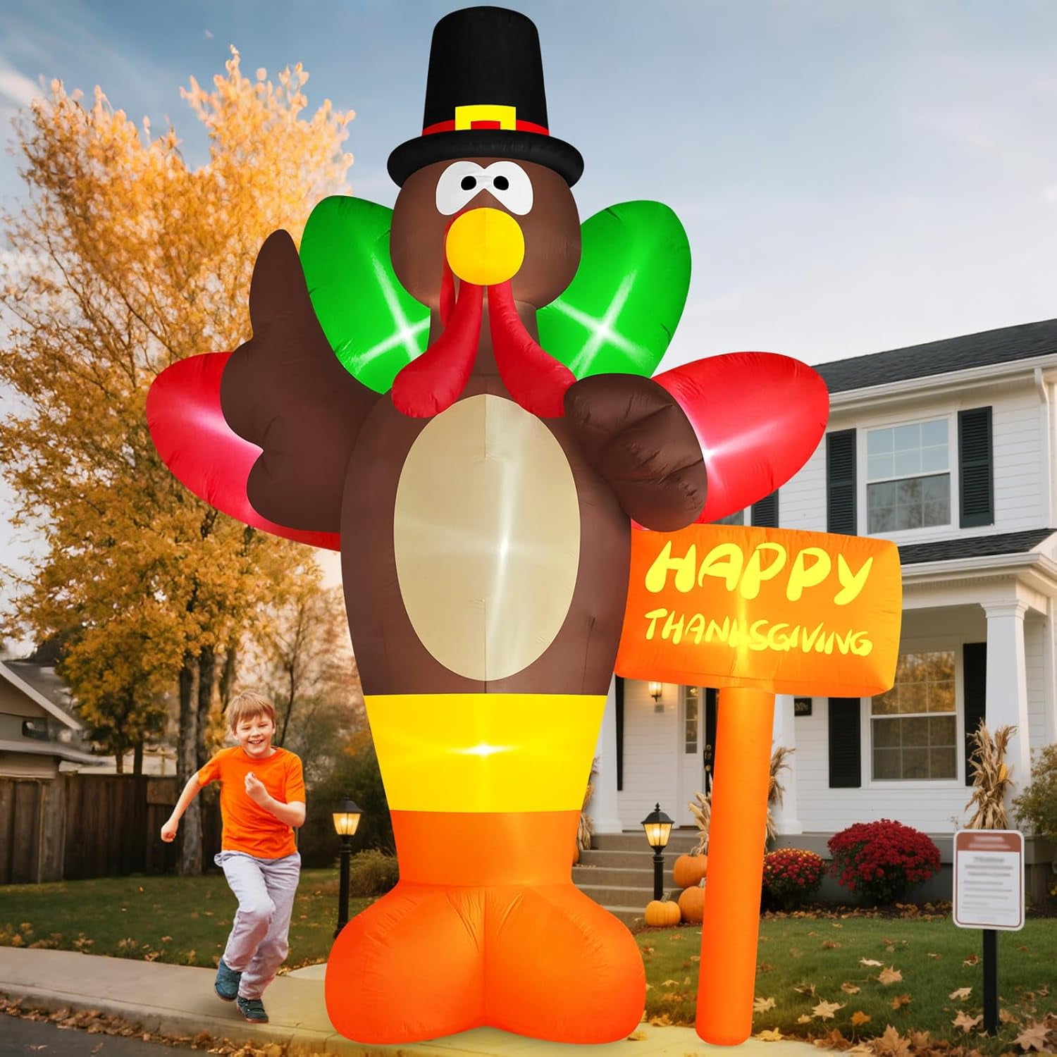 ZJQYDS 10 FT Giant Thanksgiving Inflatables Turkey Outdoor Decorations ...