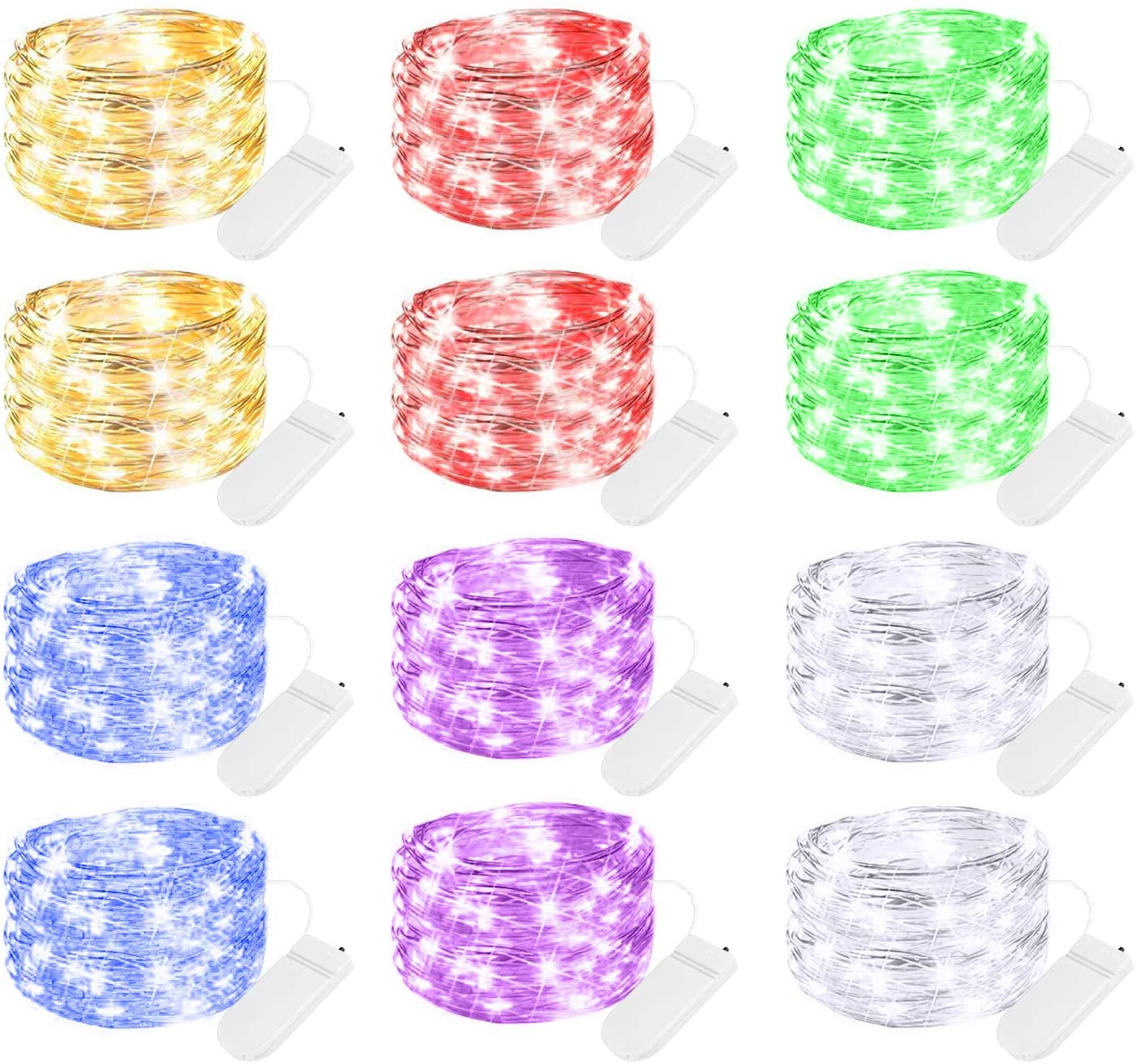 ZJQYDS 12 Pack Multi Color Led Fairy Lights Battery Operated String ...