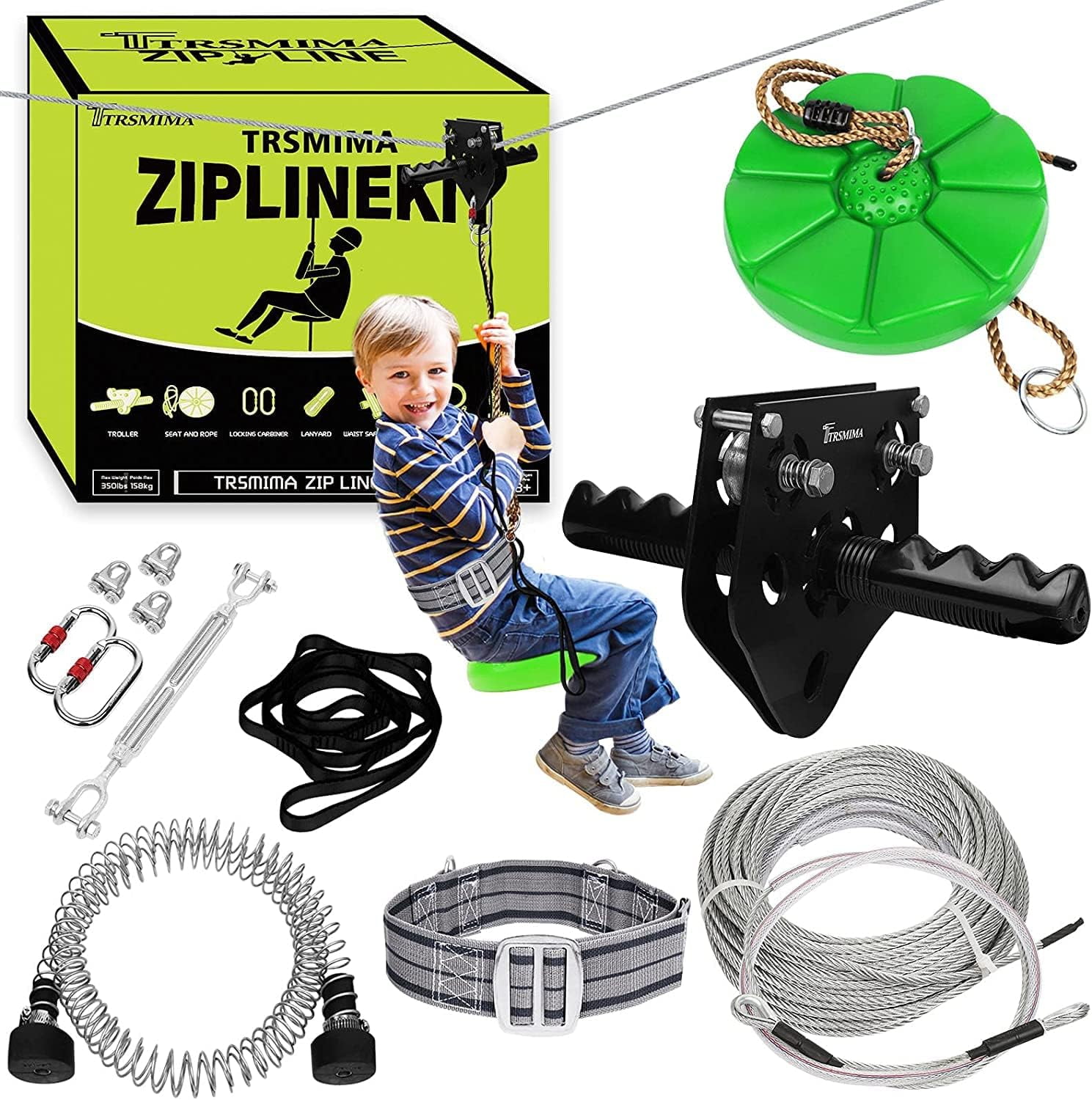 ZJQYDS 150/180/200 Feet Zip Line Kit for Kids and Adult Up to 330 lb ...