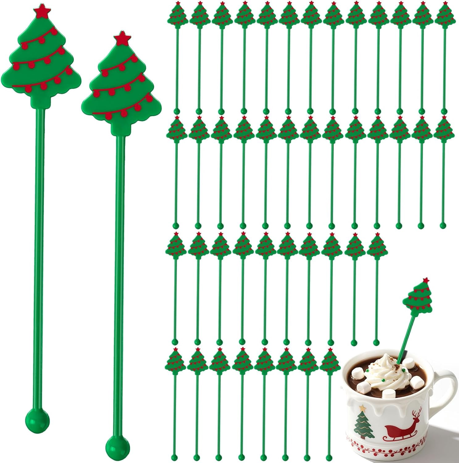 ZJQYDS 36 Pcs Christmas Drink Stirrers, Christmas Tree Cocktail ...