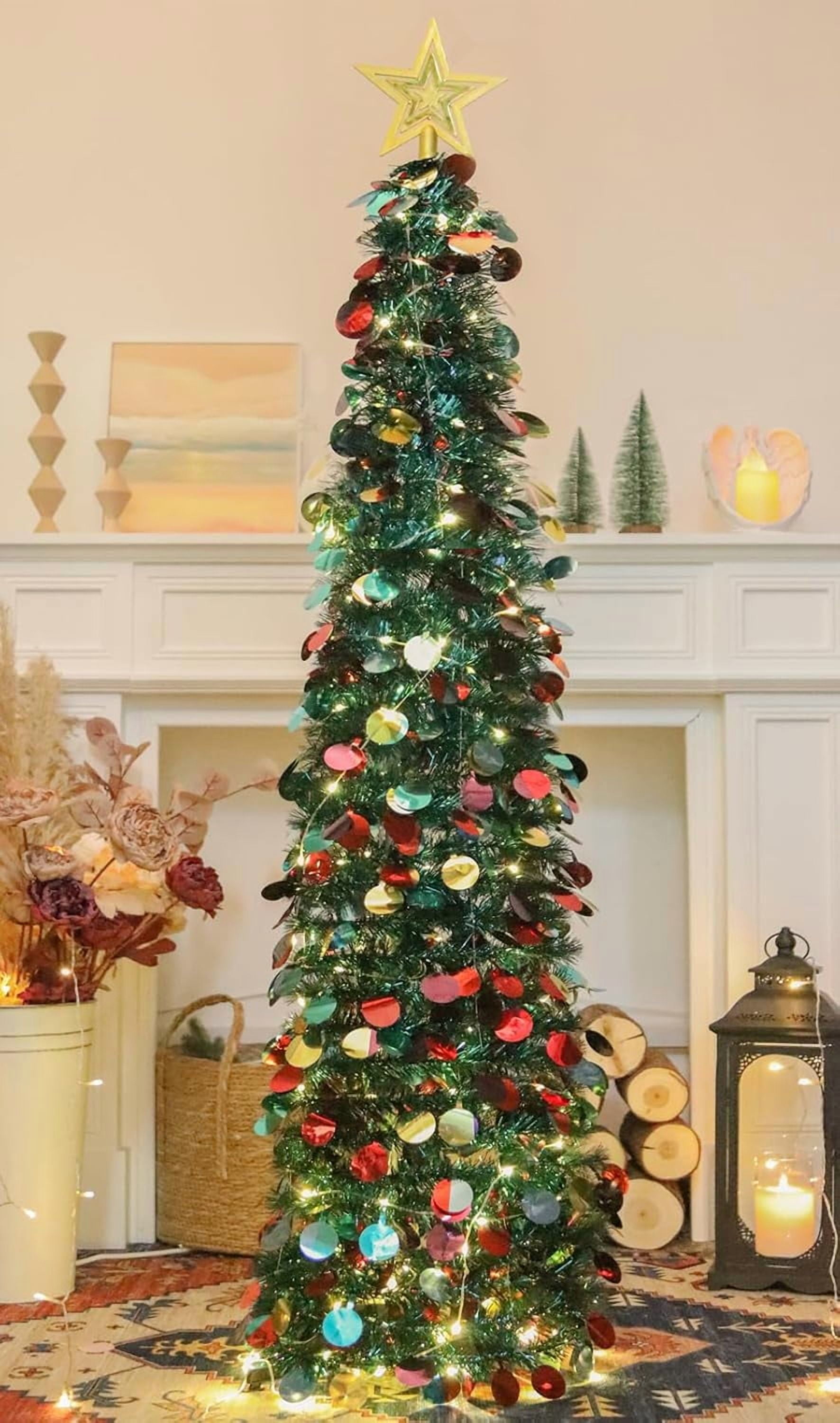 ZJQYDS 5 FT Pop Up Christmas Tree with Timer Lights, Blue Christmas ...