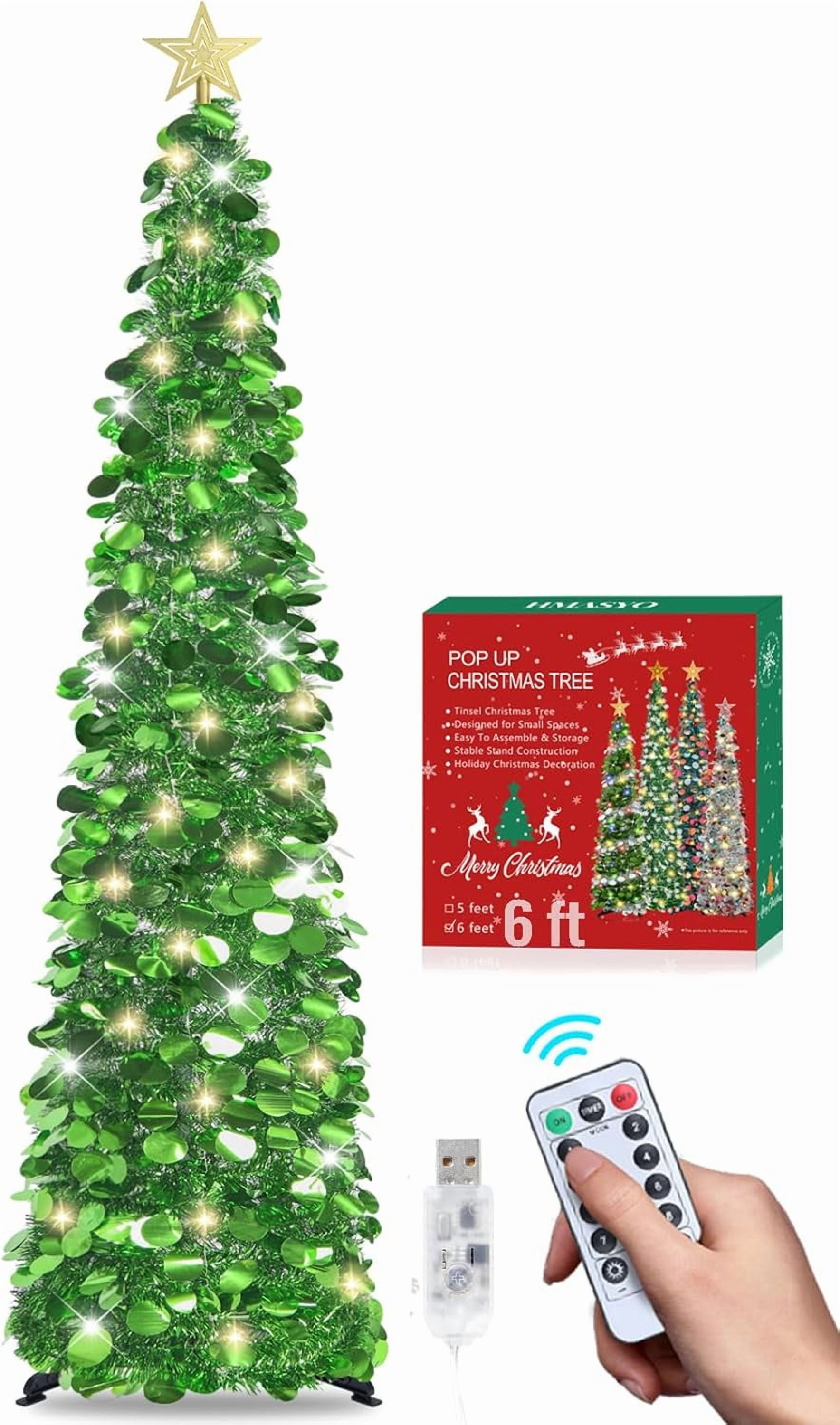 ZJQYDS 6 FT Pop Up Christmas Tree with 100 LED Lights & Remote, Green ...