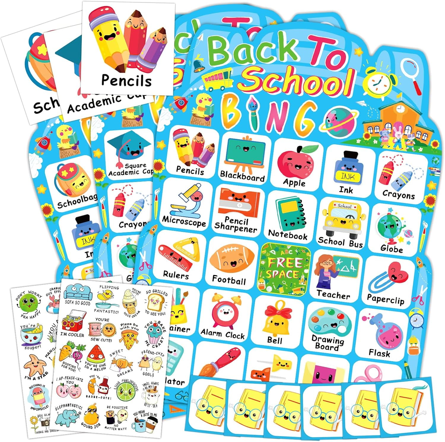ZJQYDS Back to School Bingo Games for Family Kids Party Games Gifts 24 ...