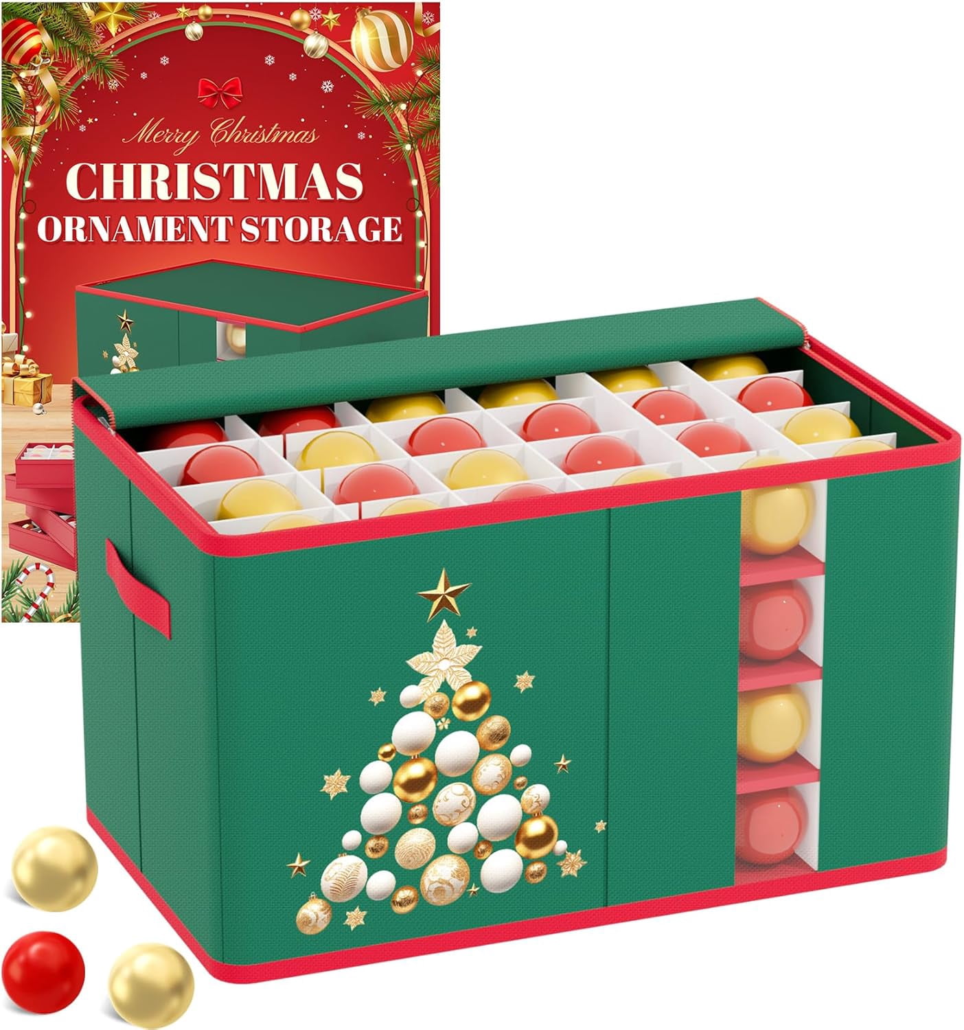 ZJQYDS Christmas Ornament Storage Box with 4 Adjustable Trays Holds up ...