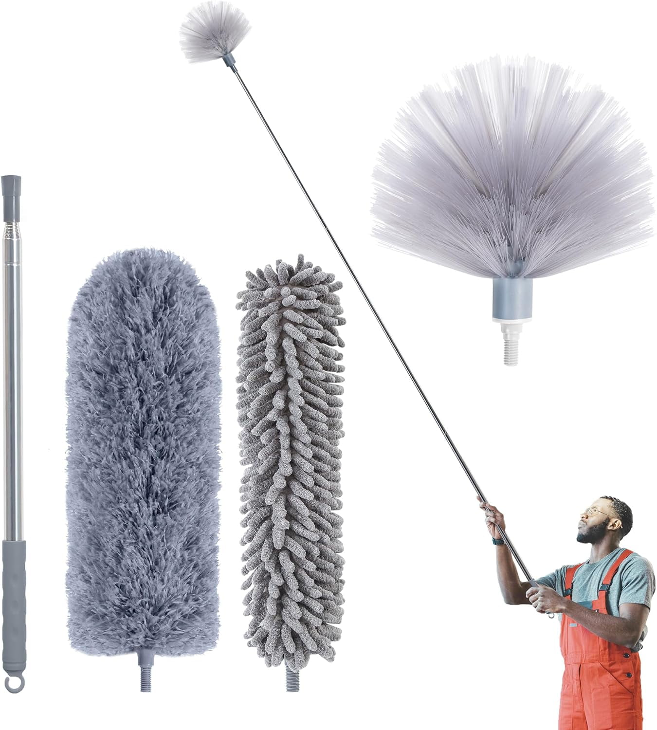 ZJQYDS Cobweb Duster with Extension Pole, 100'' Microfiber & Chenille ...