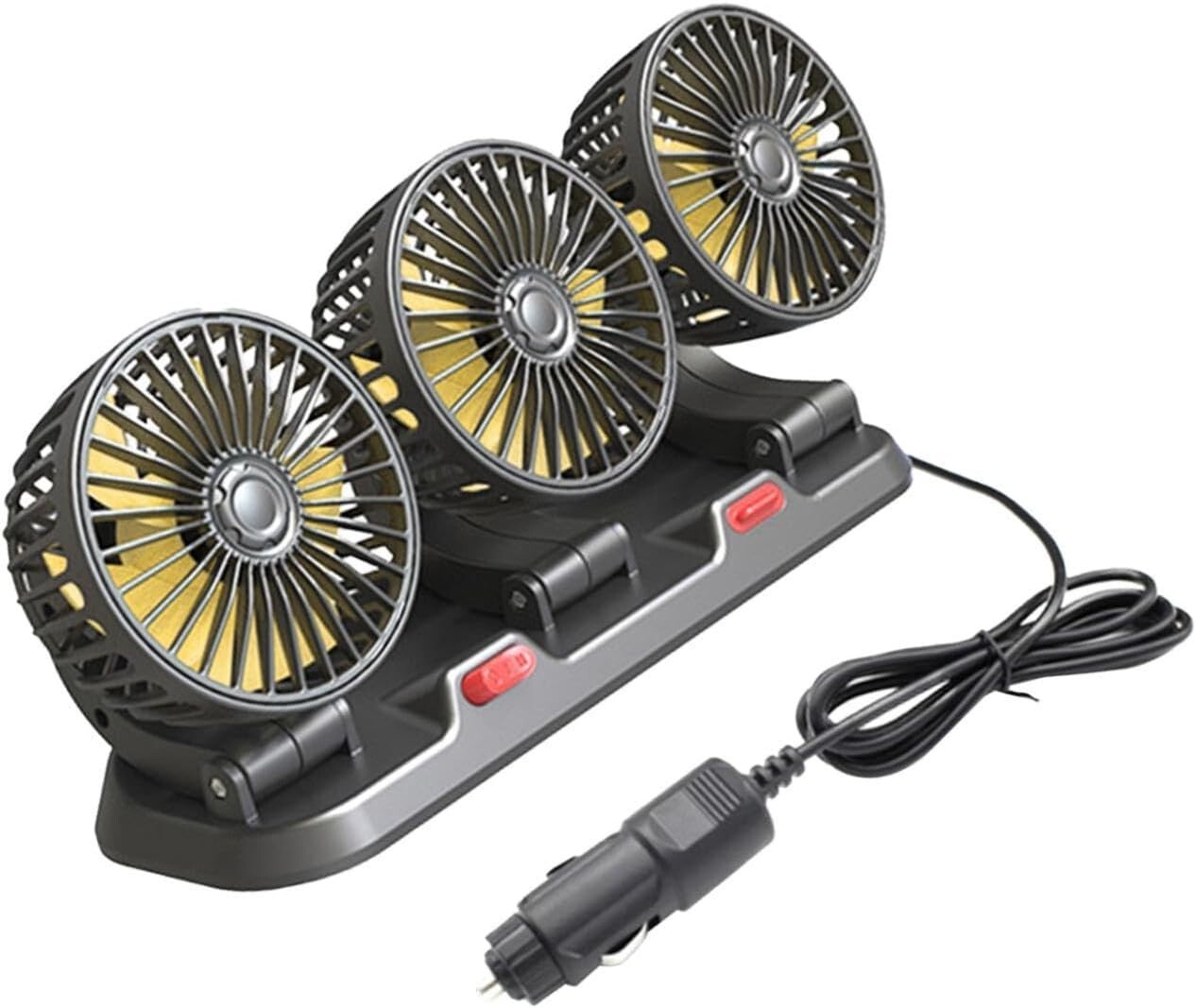 ZJQYDS 12V Car Tri Head Cooling Fan 360° Rotatable Portable Auto Truck ...