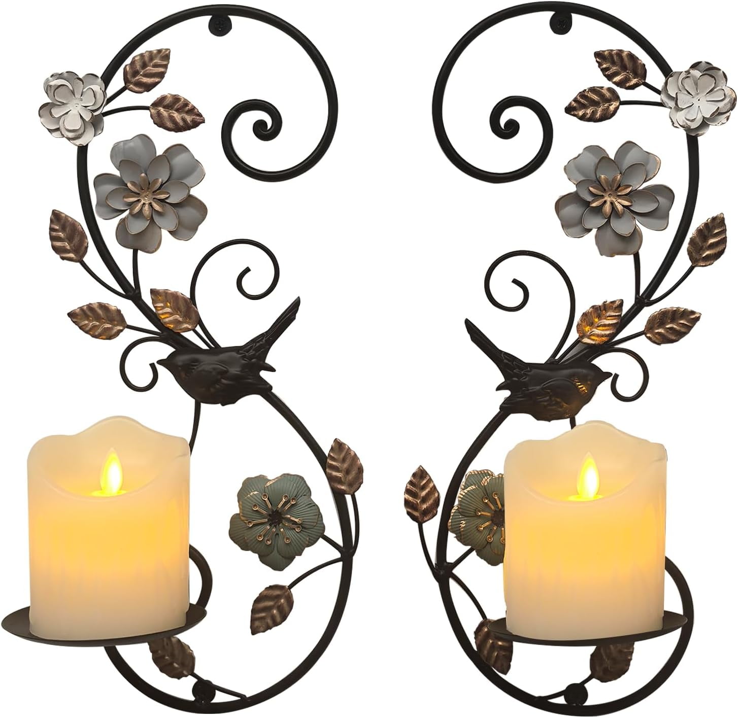 ZJQYDS Farmhouse Wall Candle Sconces Set of 2 - Distressed Candle ...