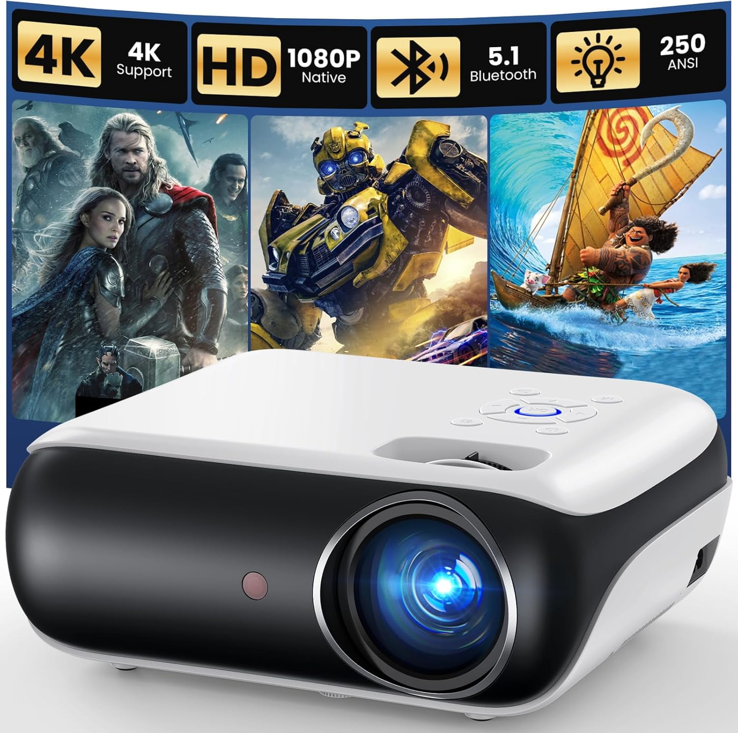 ZJQYDS Native 1080P Bluetooth Mini Projector, Full HD Portable Outdoor ...