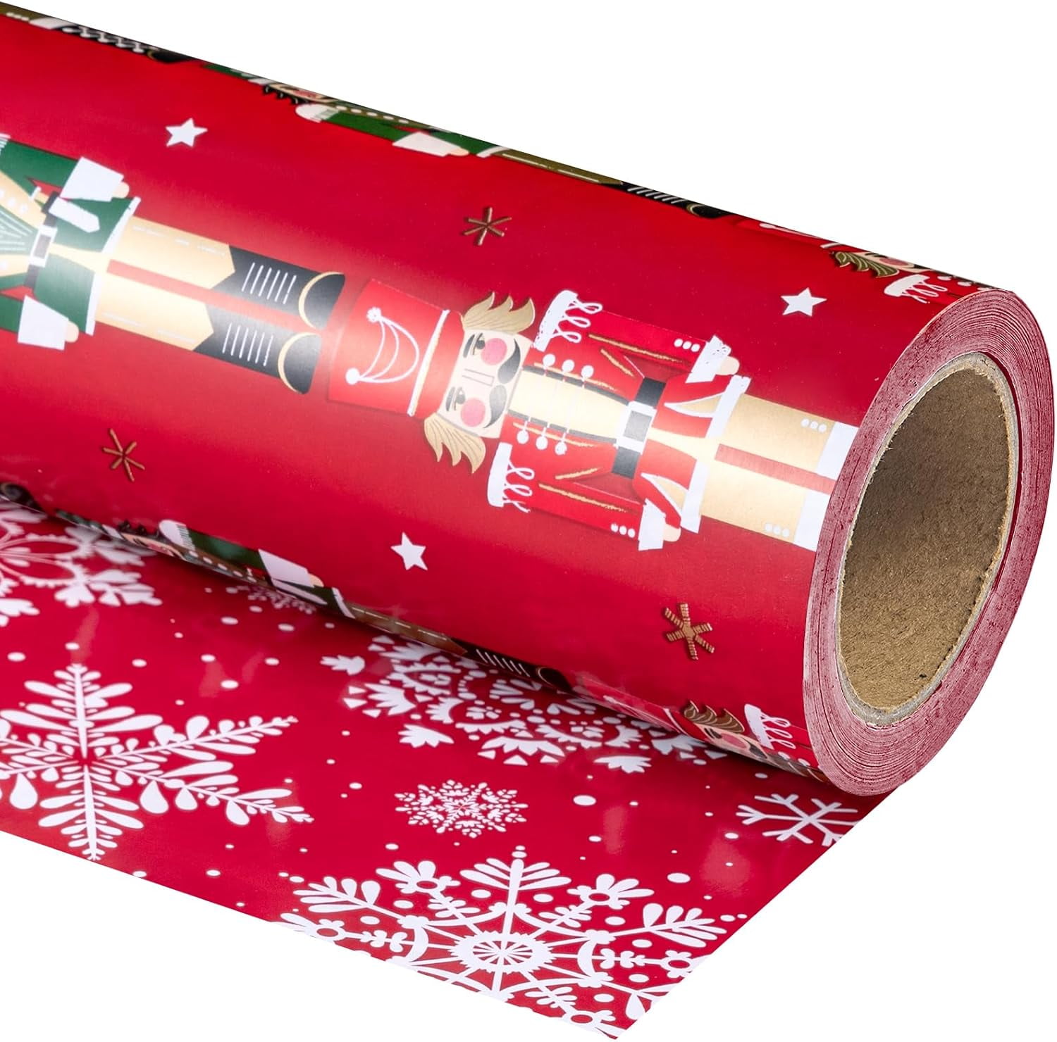 ZJQYDS Reversible Nutcracker Christmas Wrapping Paper - Mini Roll - 17 ...