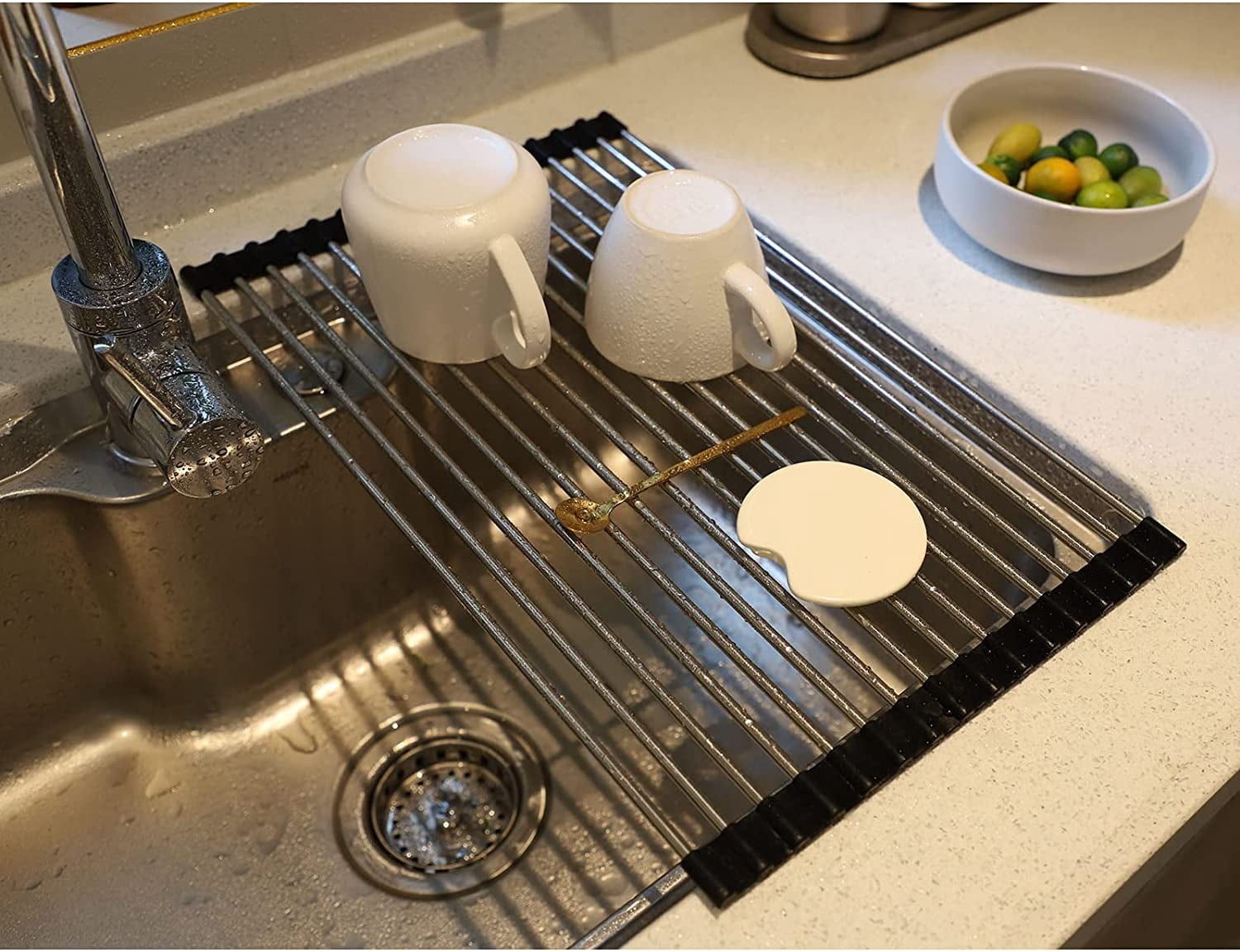 ZJQYDS Roll up Dish Drying Rack Over The Sink Portable Stainless Still ...