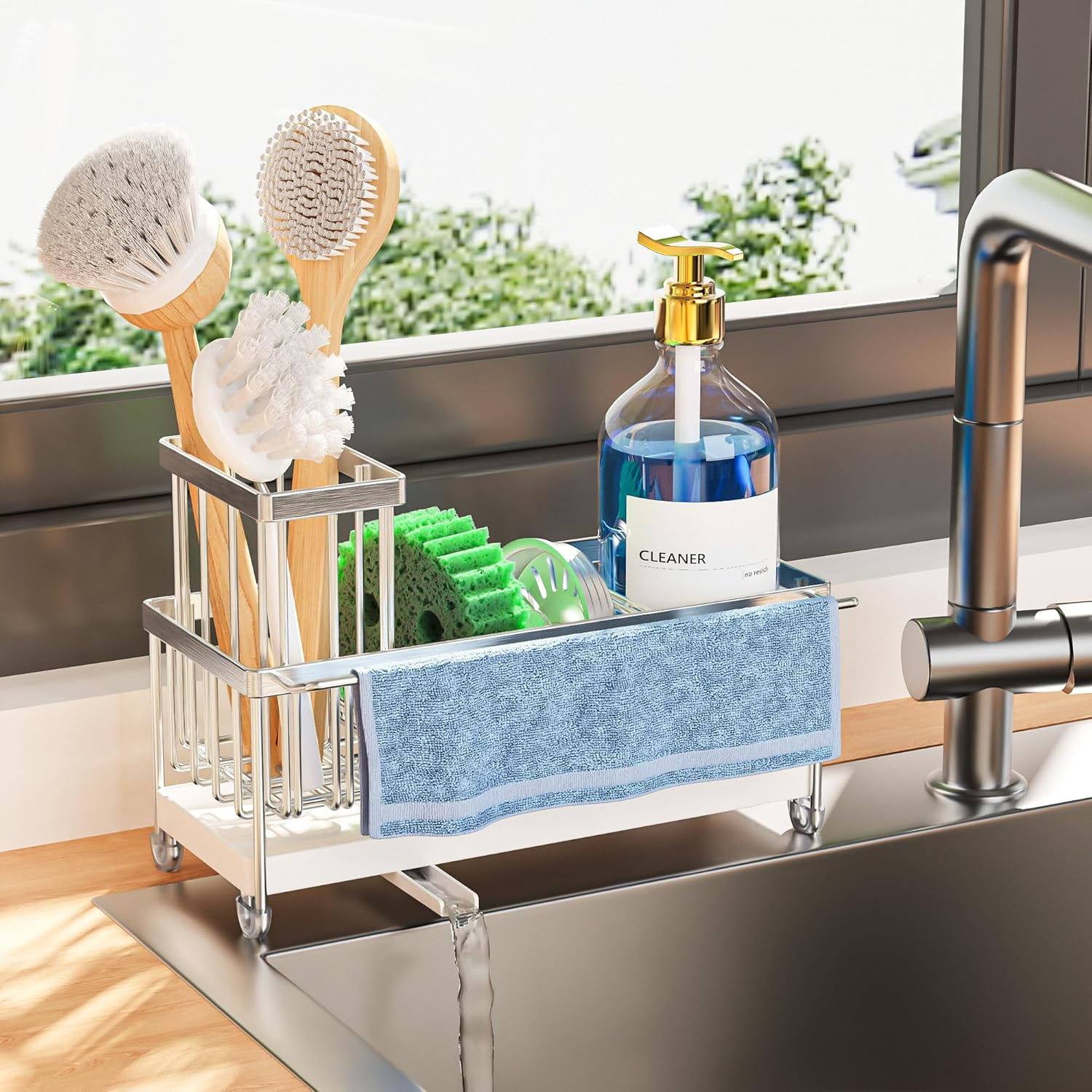ZJQYDS Stainless Steel Sponge Holder for Kitchen Sink with Towel Rack ...