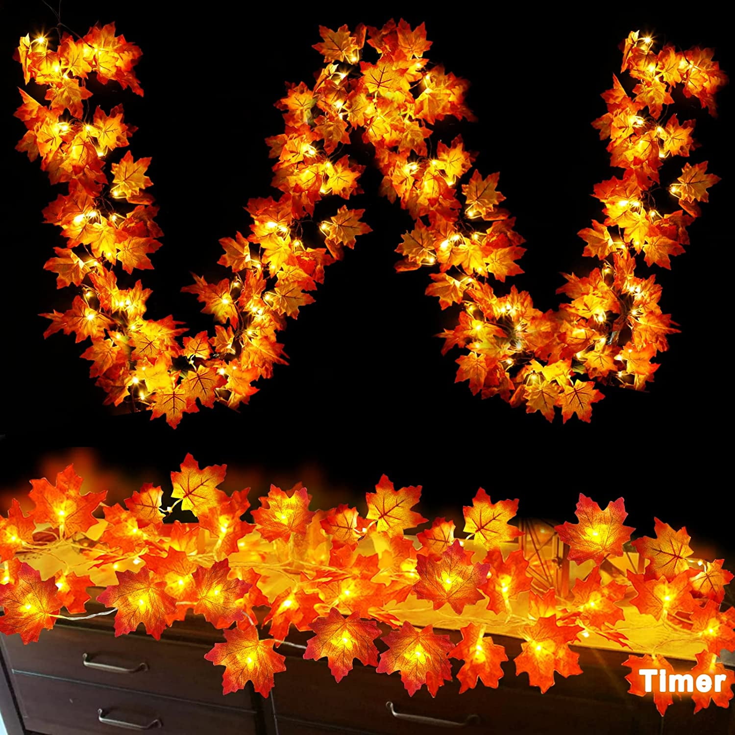 ZJQYDS Timer - 2 Pack Thanksgiving Decorations Fall Garland with Lights ...