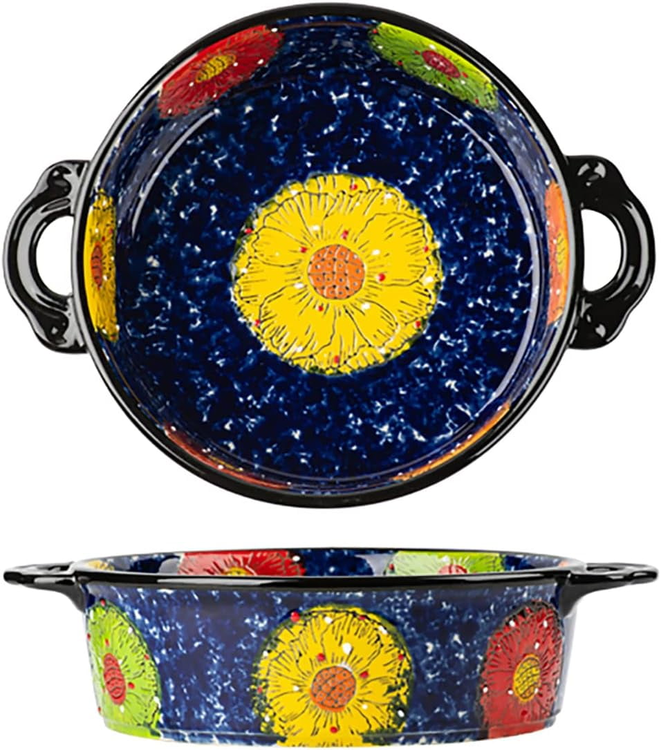ZJQYDS Vintage Style Pottery Bakeware Colorful Daisy Pattern Ceramic ...