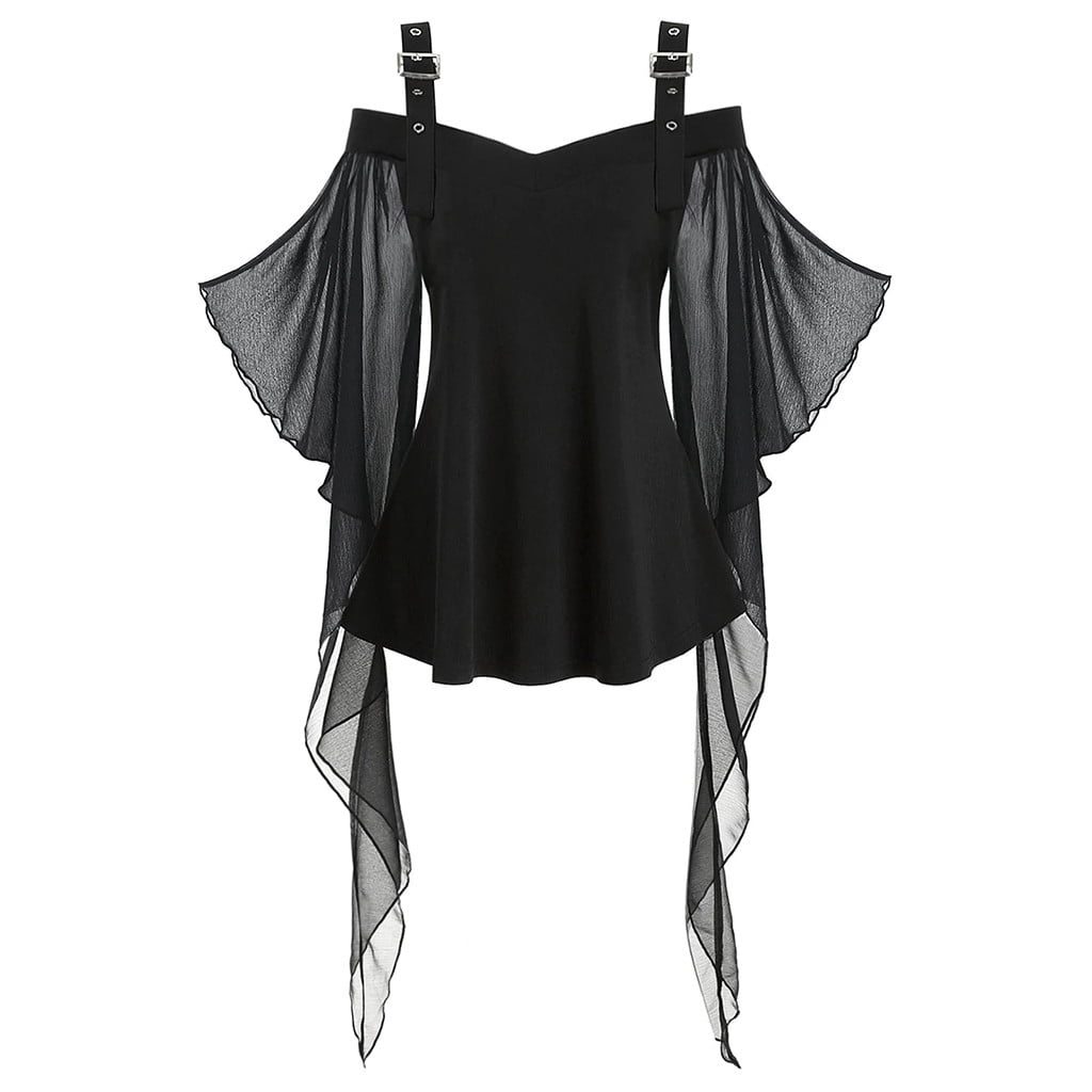 ZJXFGS Elegant Gothic Tops Black Witch Top Goth Bell Sleeve Top Plus ...