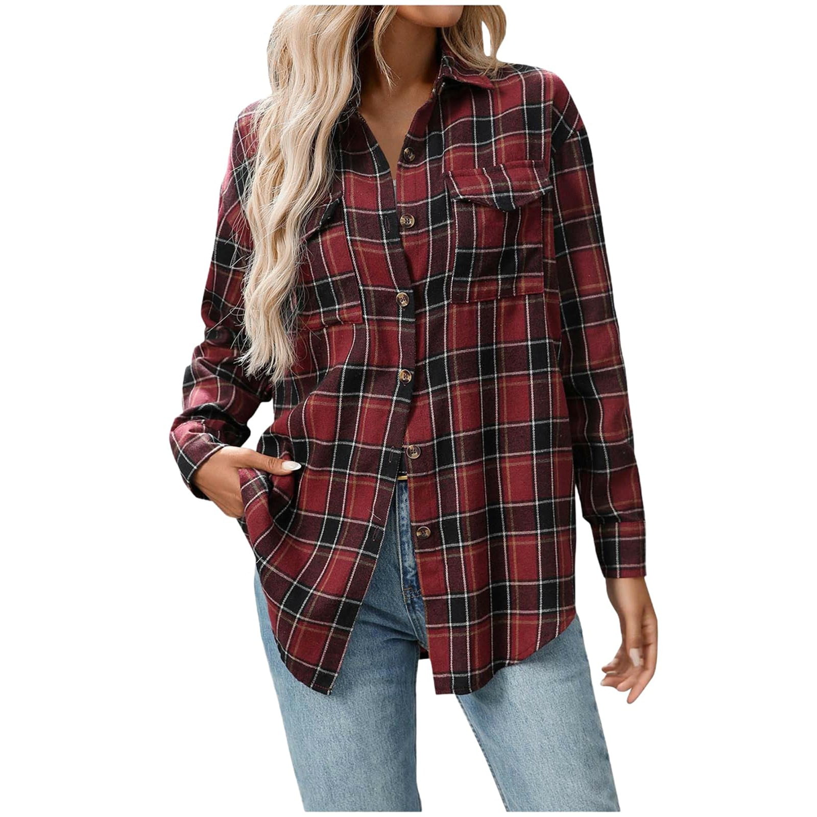ZJXFGS Flannel Shirt Women Oversized Womens Flannel Jacket Womens Plaid ...