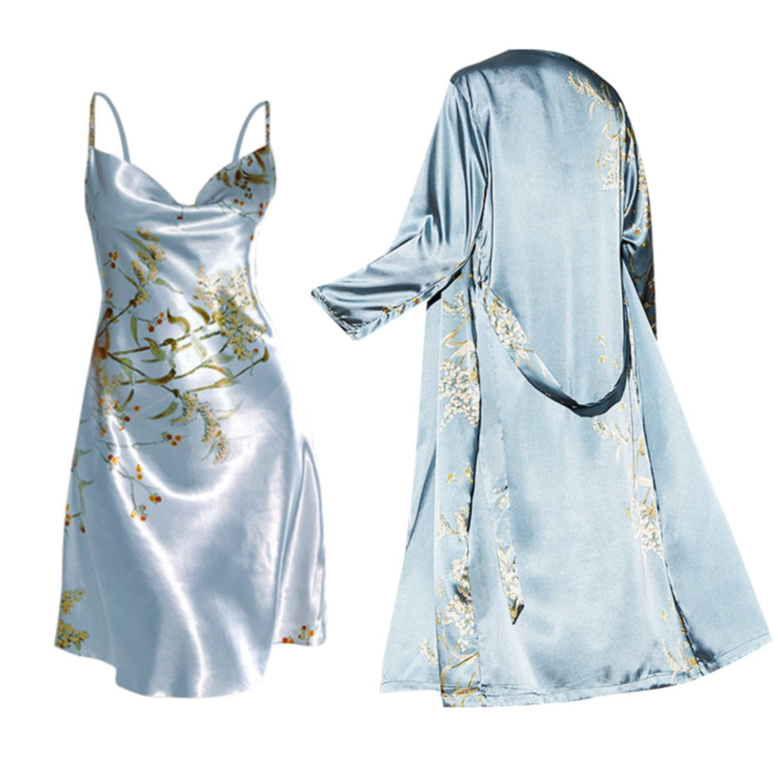 ZJXFGS Silk Nightgown and Robe Set Nightgowns for Women Silk Women's ...