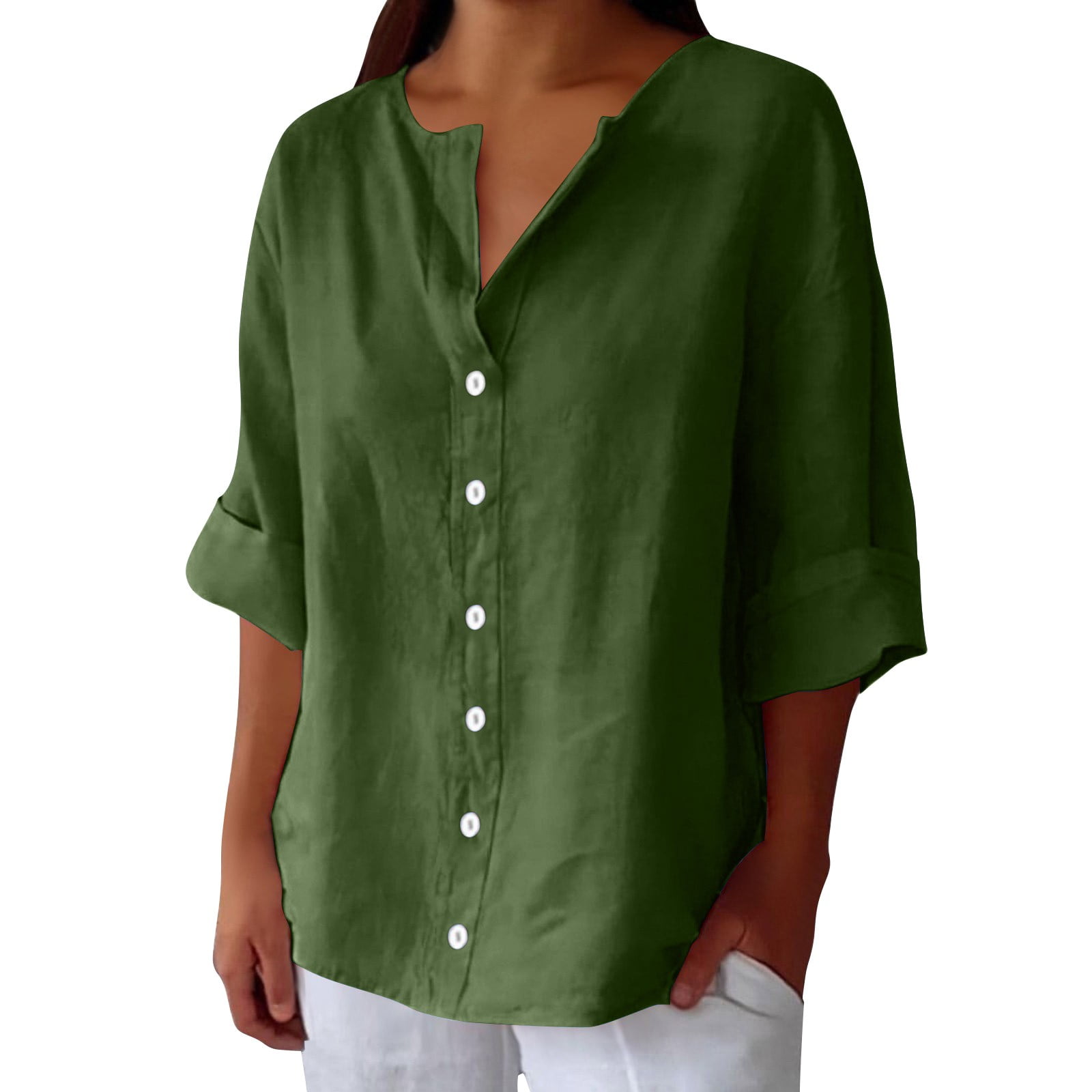 ZJXFGS Women'S Button Down Shirts Linen Shirts For Women Summer Cotton ...