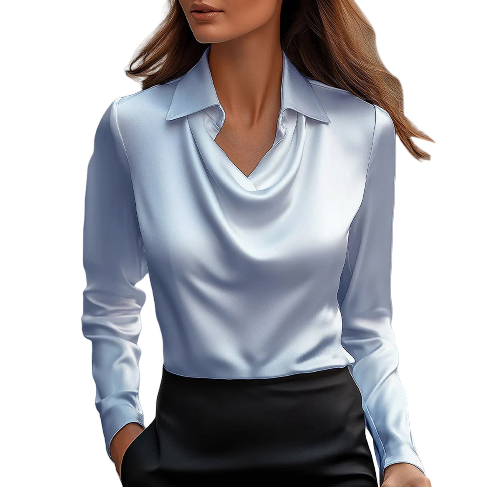 ZJXFGS Womens Long Sleeve Satin Blouse Professional Tops For Women Slik ...