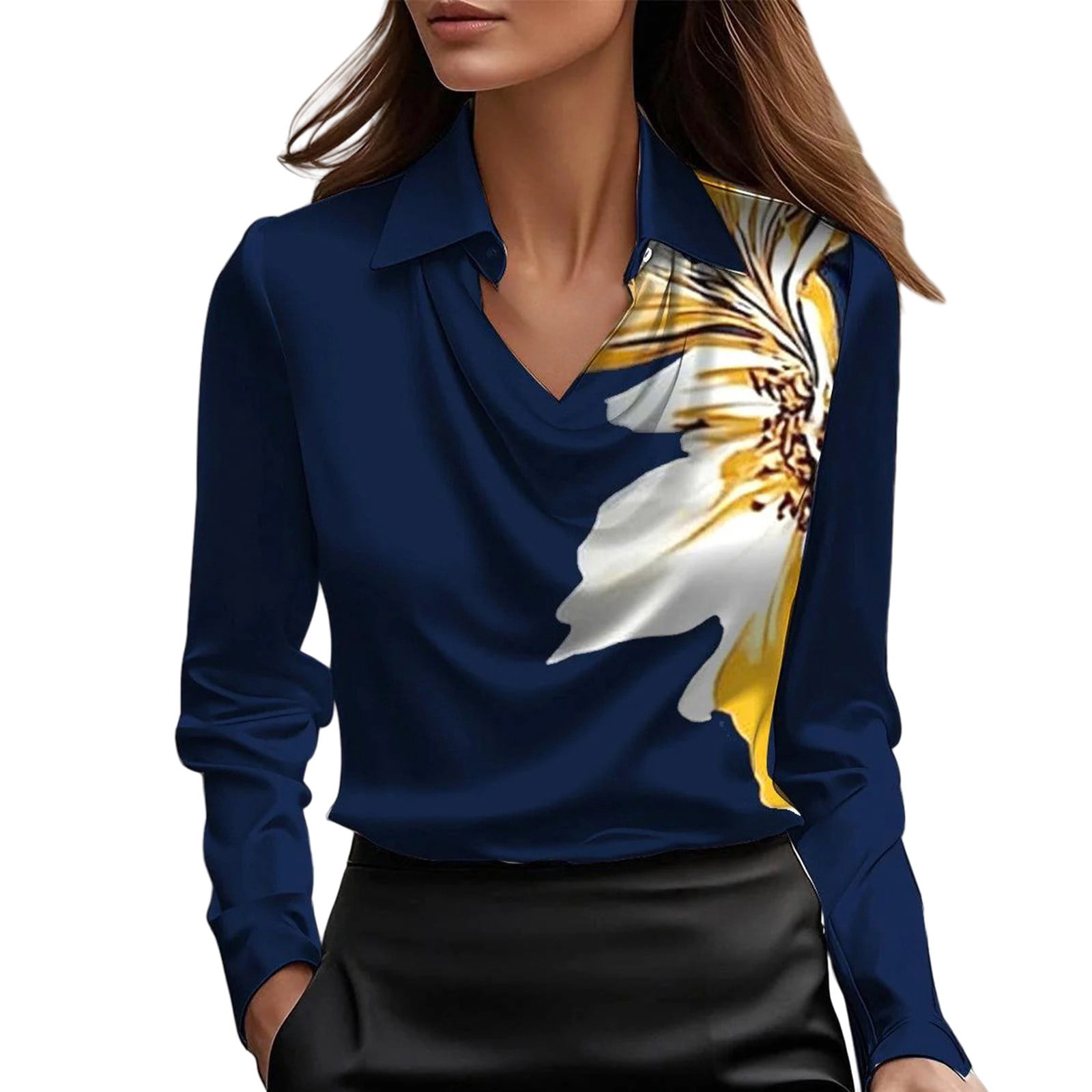 ZJXFGS Work Outfits For Women Office Formal Tops Slik Blouse Long ...