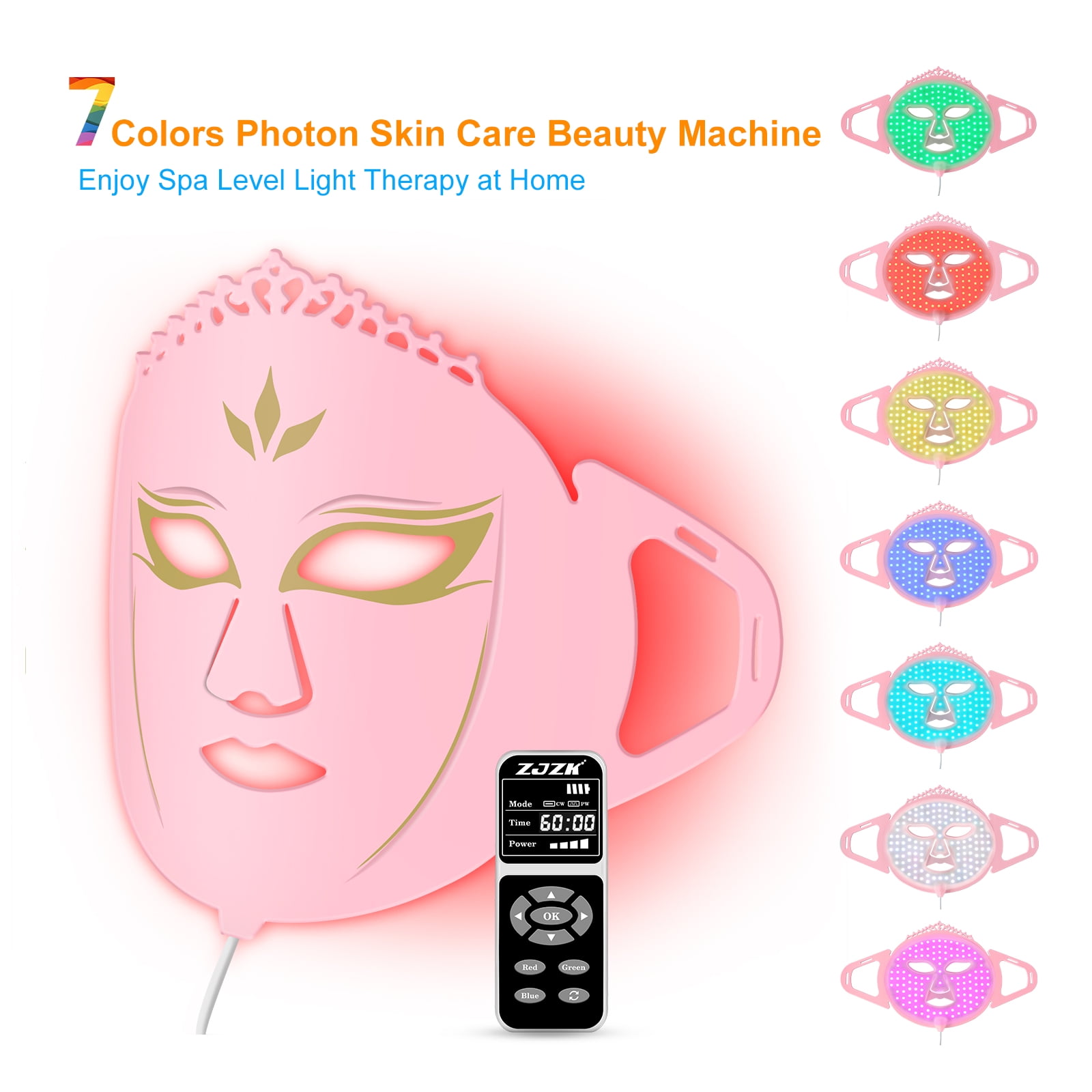 ZJZK 7 Colors Light LED Facial Mask With Neck Skin Rejuvenation Face ...