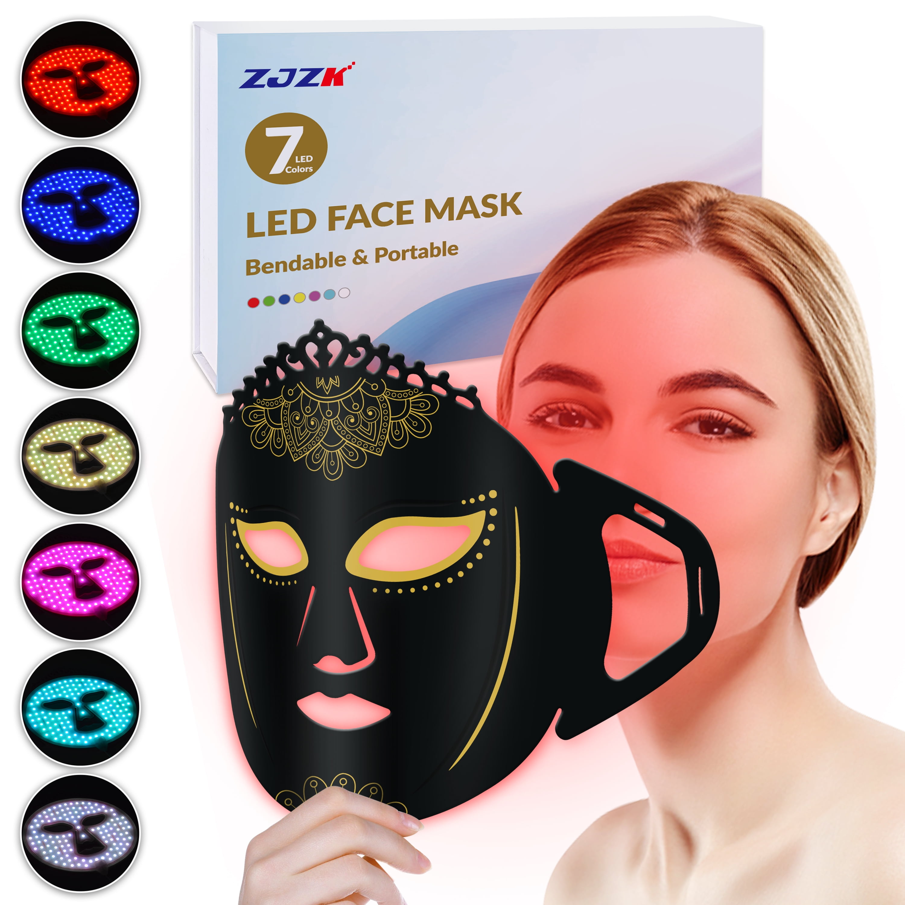ZJZK Face Neck Silicone LED Mask 7 Colors LED Light Photon Therapy Flexible Beauty Mask Skin ...