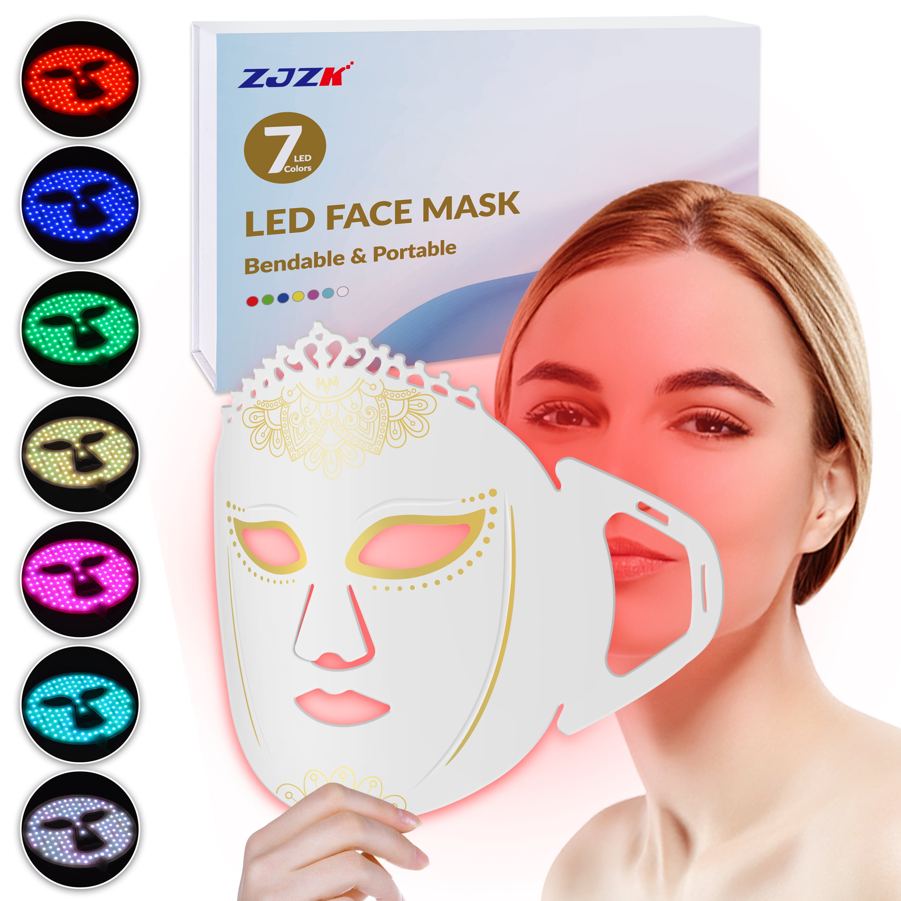 ZJZK Rechargeable Led Light Face Therapy Mask for Wrinkle Removal, 7 ...