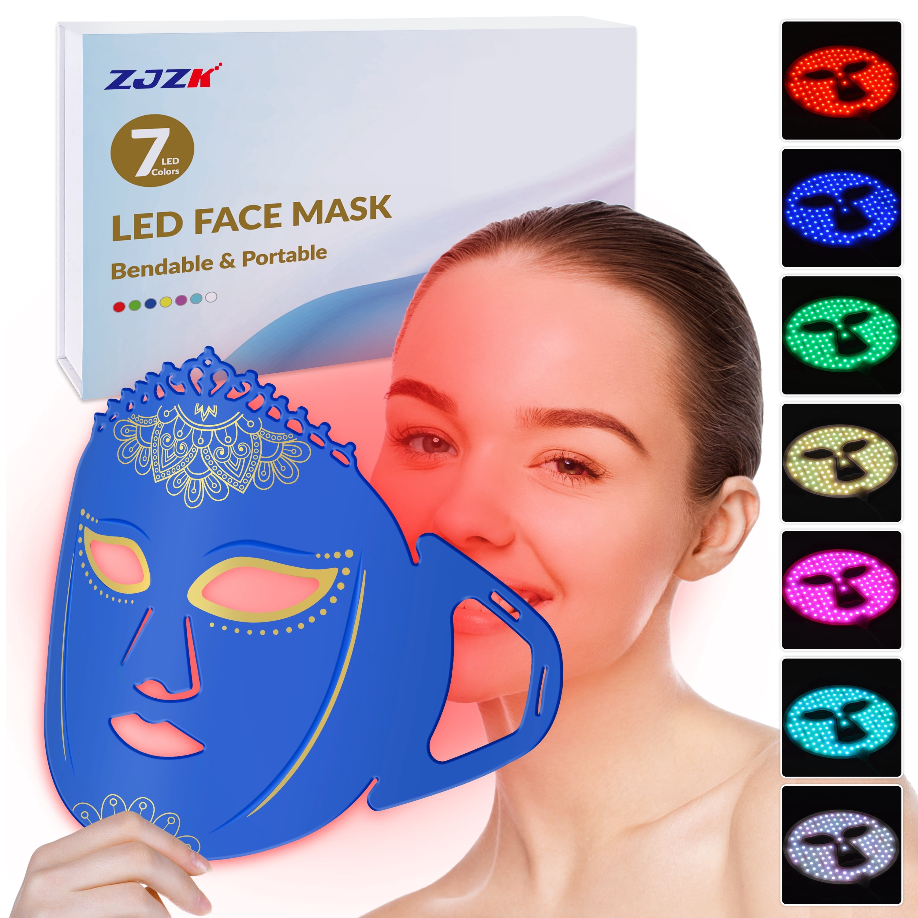 ZJZK Red Light Face Mask Therapy, 7 Colors Therapy Light Mask, Led ...