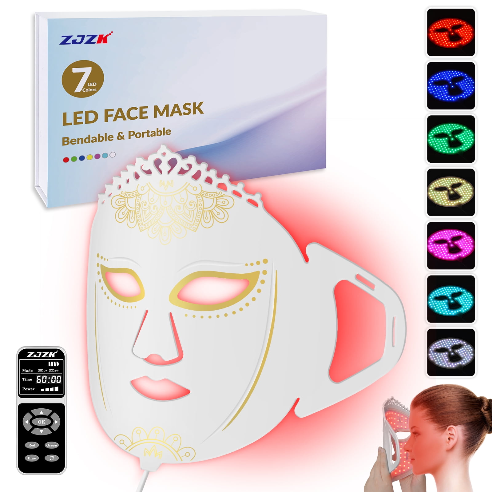 ZJZK Wireless Led Face Mask for Whitening Firming Skin,LED Photon Mask for Anti Acne Skin Cell ...