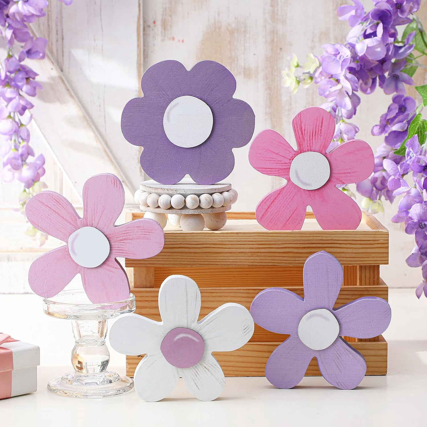 ZJbiubiuHome 5 Pcs Spring Desk Decor Daisy Flower Tiered Tray ...