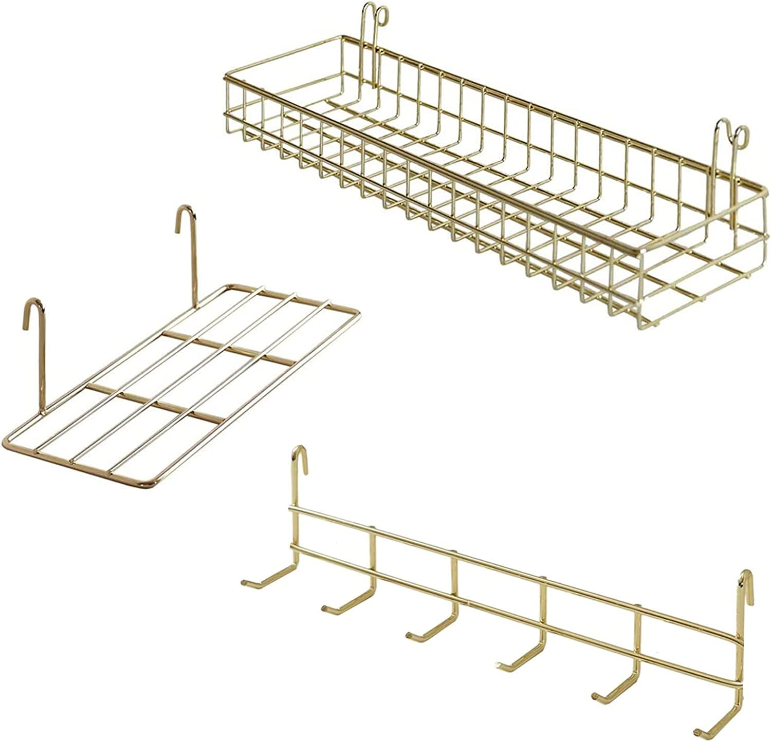 ZJbiubiuHome Grid Wall Shelves Basket with Hooks Bookshelf Display ...