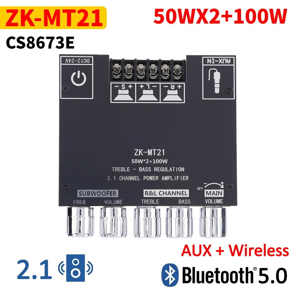 ZK-MT21 100W+2*50W 2.1 Channel Subwoofer Digital Power Amplifier Board AUX 12/24V Audio Stereo ...